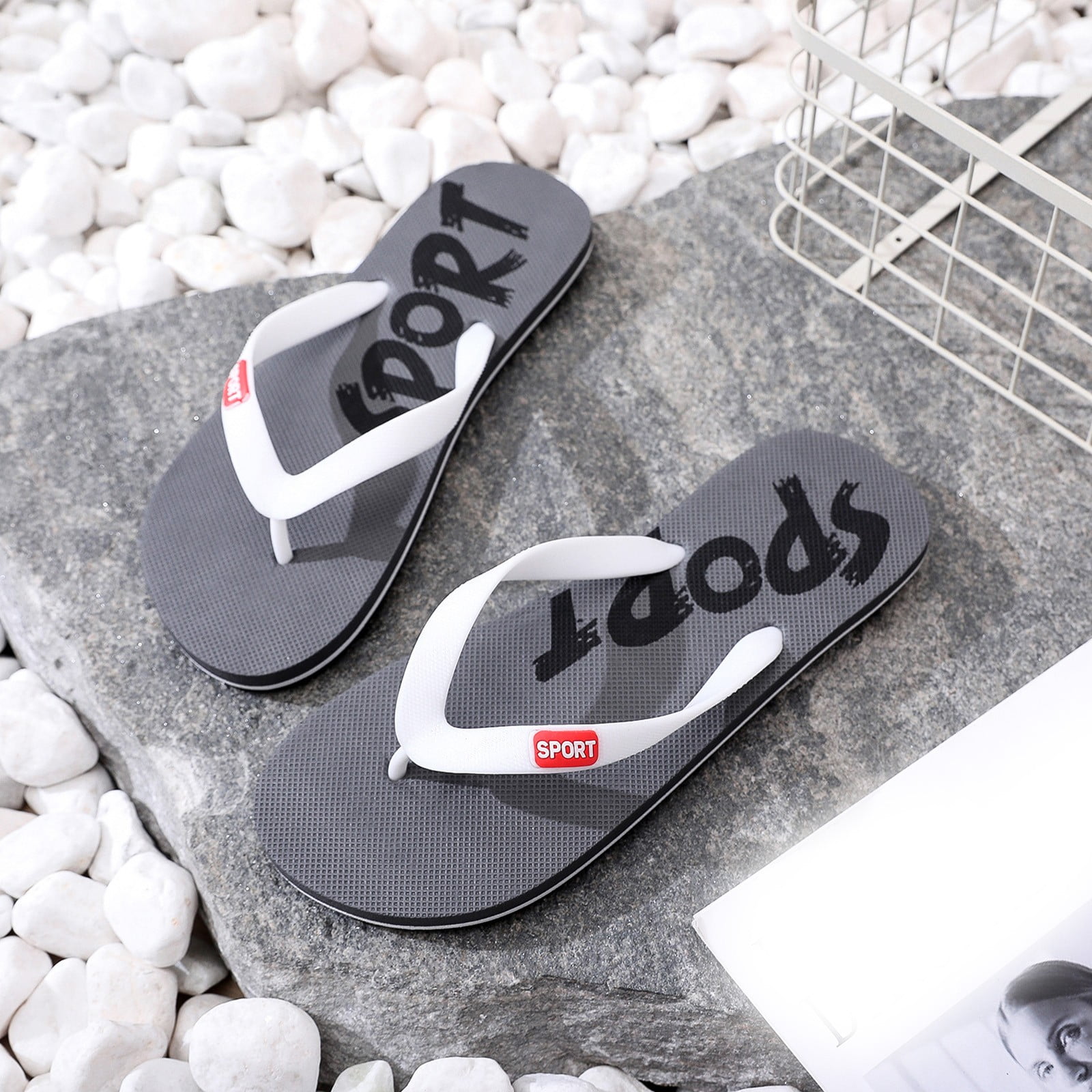 XIMIN Flip Flops for College,Men's Flip Flops Big LOGO Non-Marking No ...