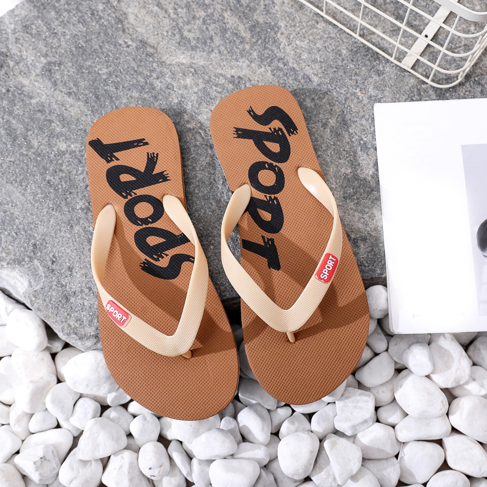 XIMIN Flip Flops for College,Men's Flip Flops Big LOGO Non-Marking No ...