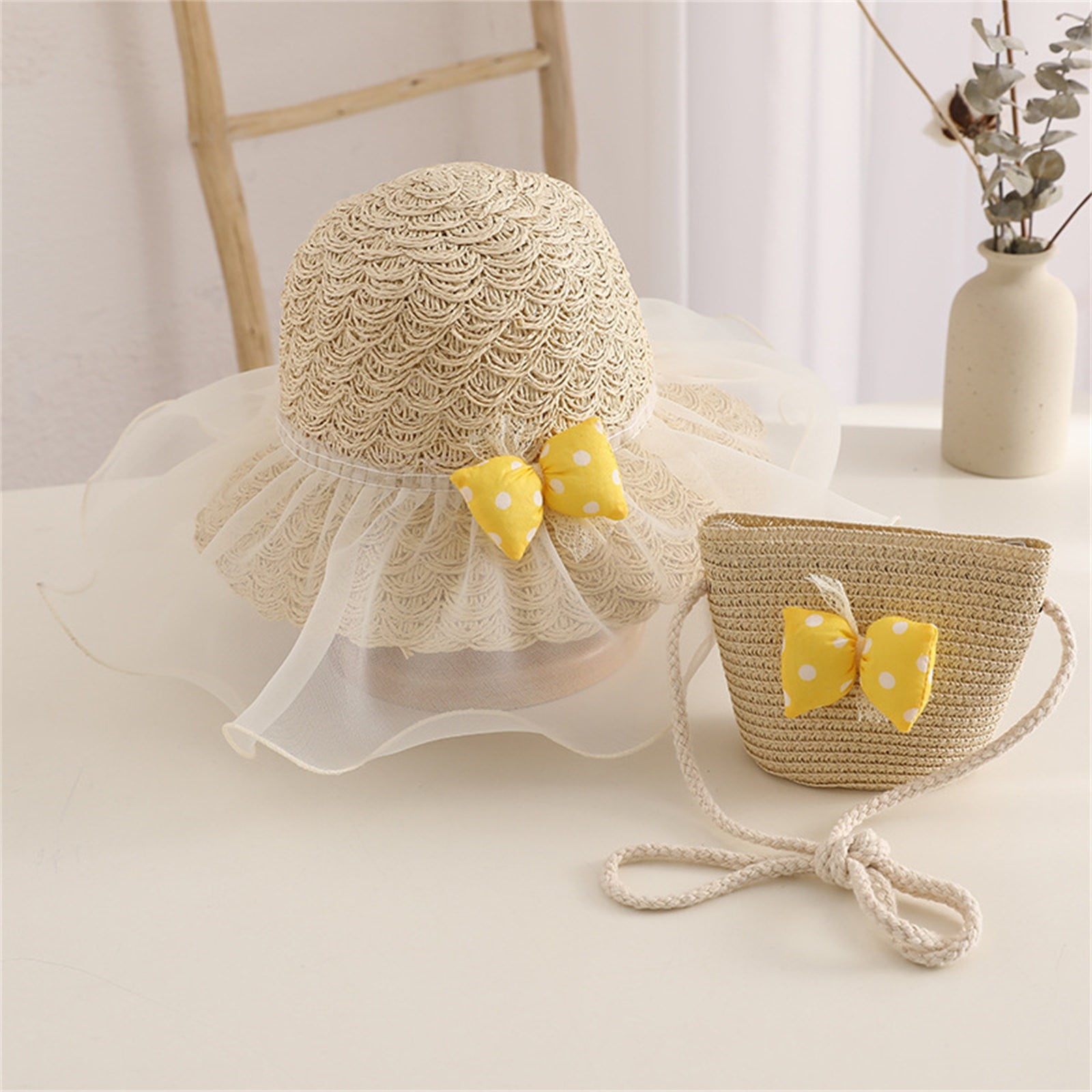 XIMIN Girl Summer Wide Brim Floppy Beach Sun Hat Cute Straw Hat Woven ...