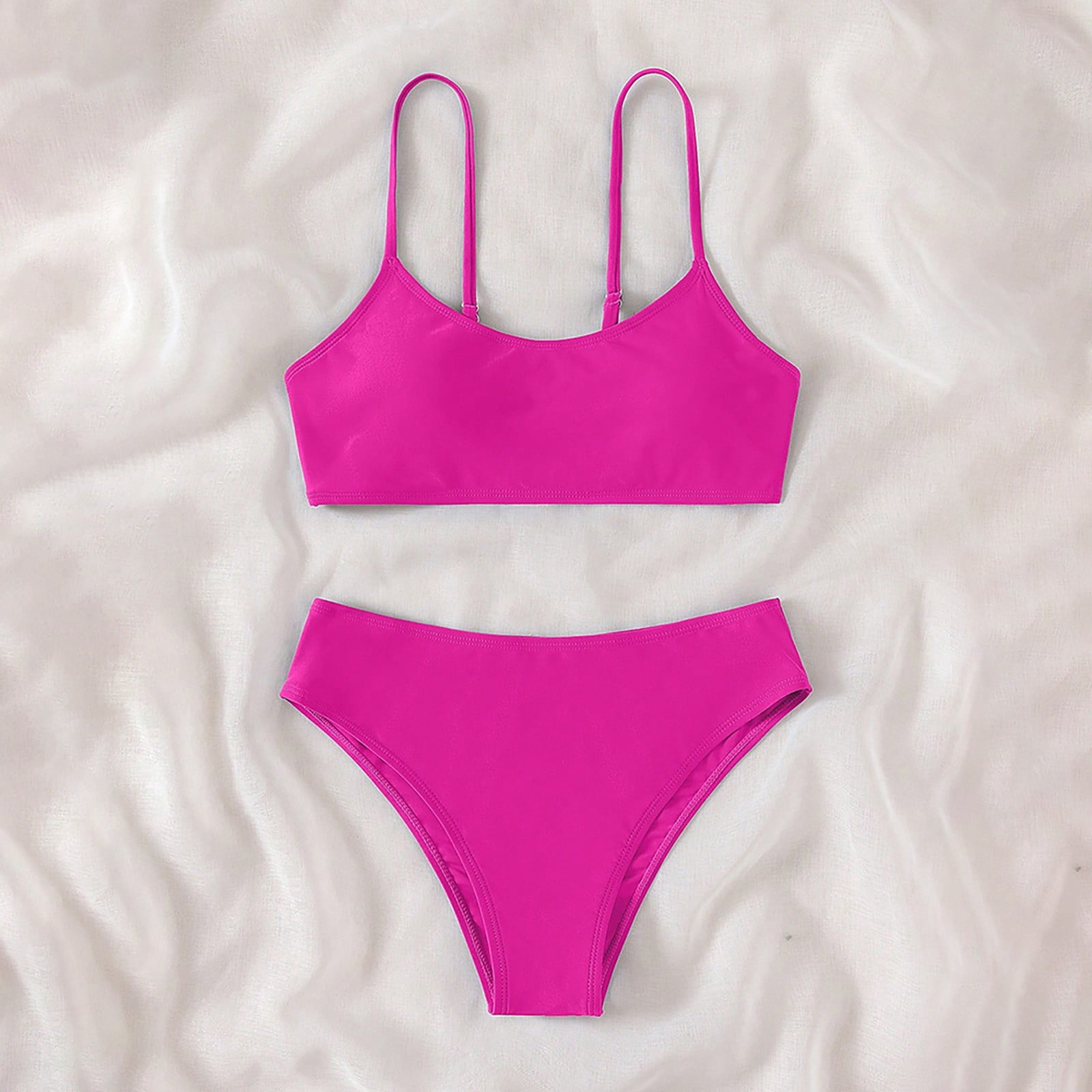 XIMIN Girl's Solid Color Bikini Set Swimsuits High Waisted Spaghetti ...