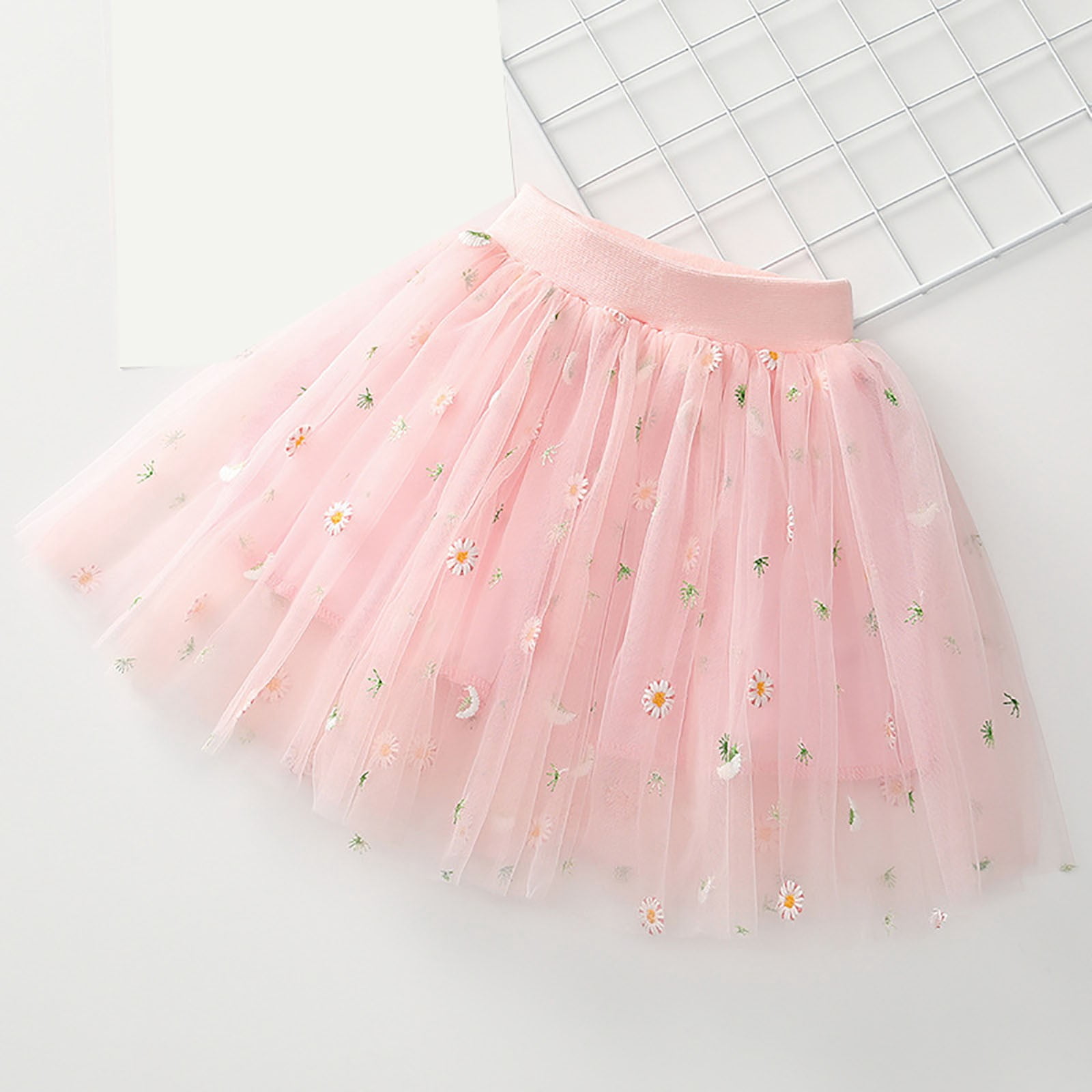 XIMIN Girl's Tulle Tutu Skirt - Lightweight Mesh Skirt with Daisy ...