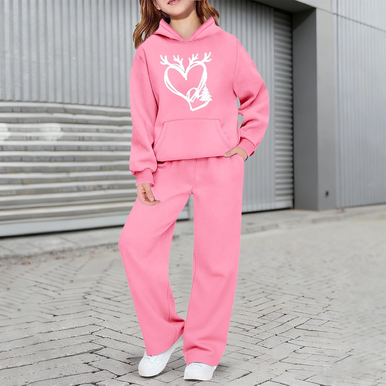 XIMIN Girls Boys 2 Piece Sweatsuit Lounge Set Long Sleeve Heart Graphic ...