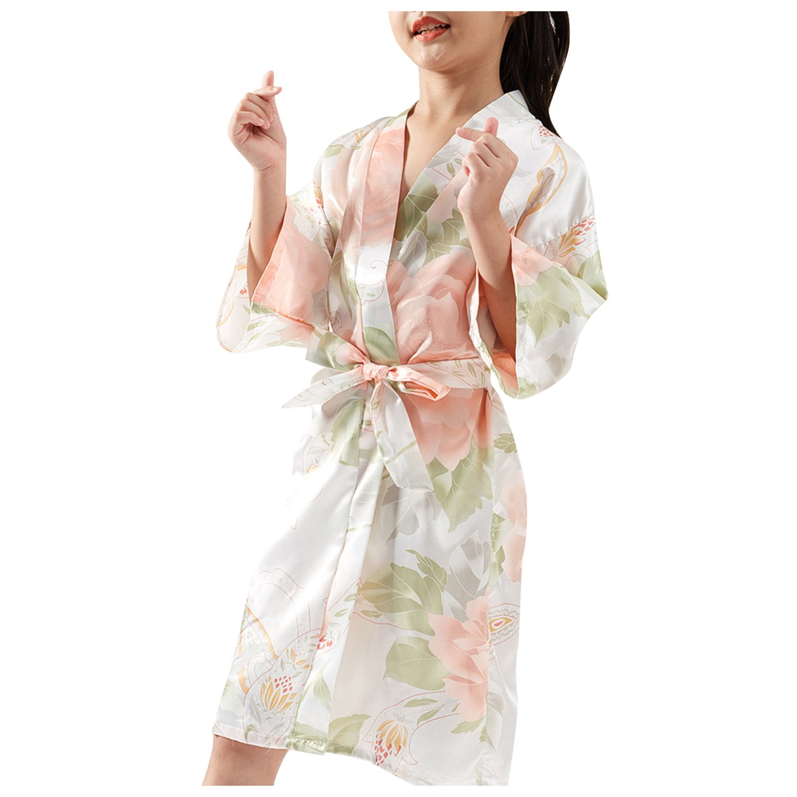 XIMIN Girls Floral Satin Silk Kimono Robe Wedding Flower Robes Dressing ...