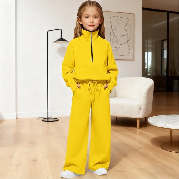 XIMIN Girls Half Zip 2 Piece Sweatsuit, Mock Neck Sweatshirt with ...
