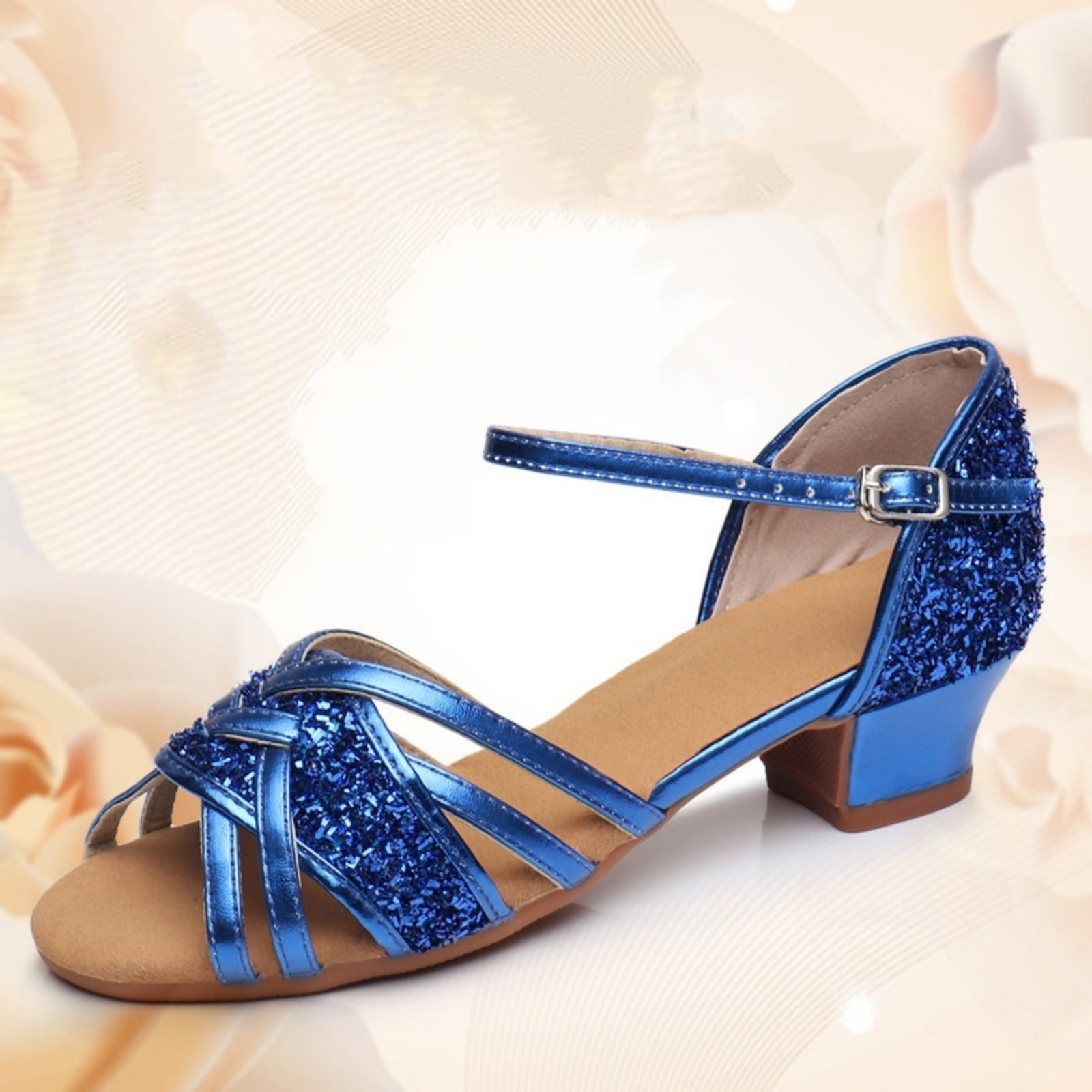 XIMIN Girls Platform Heels High Block Glittering Tango Latin Dance ...