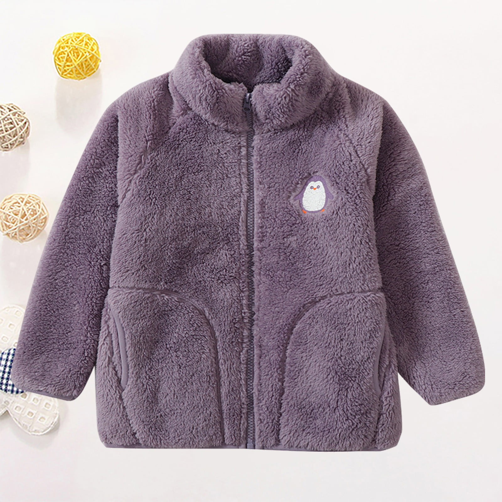 XIMIN Girls Polar Fleece Jacket Cute Penguin Embroidery Zip Up Trendy ...