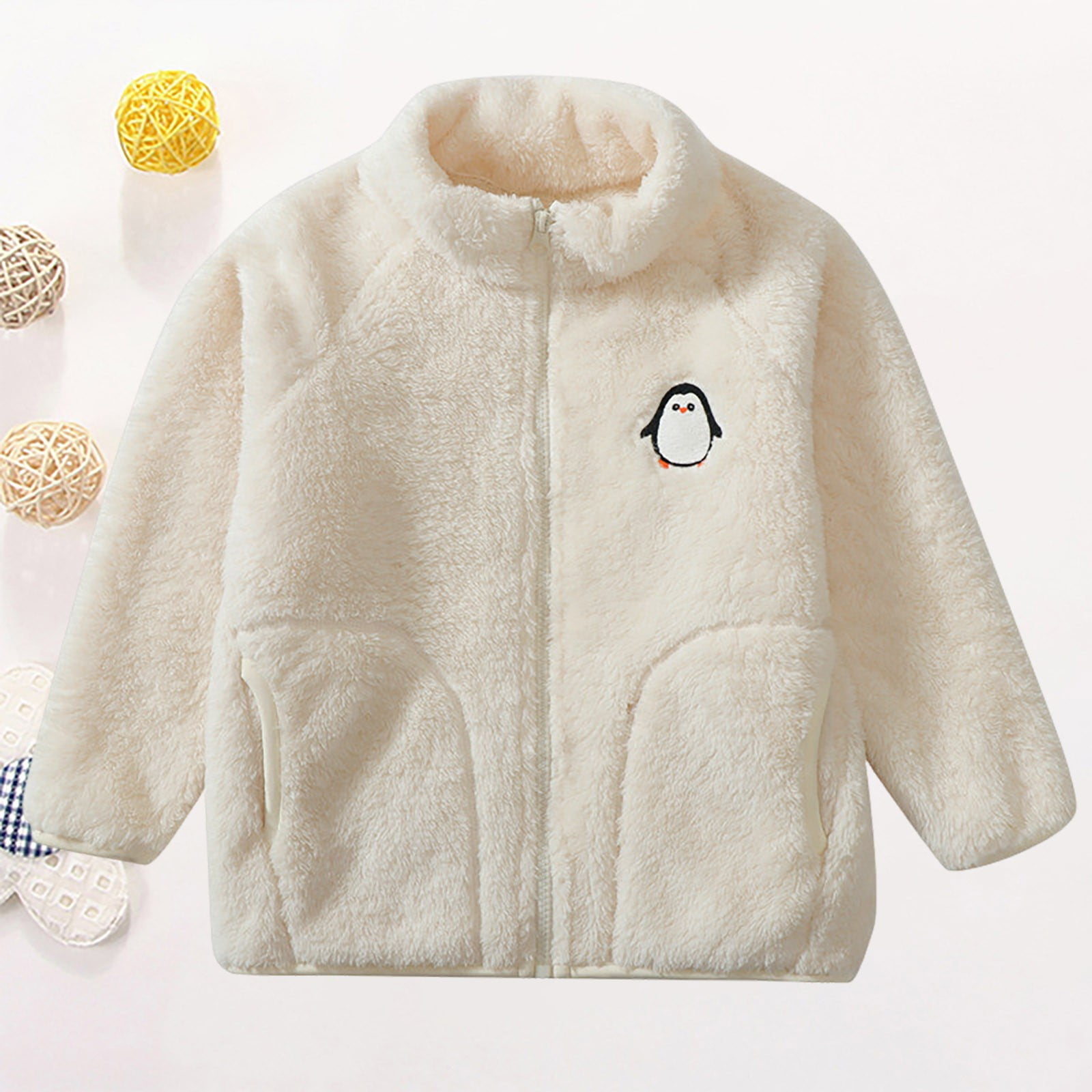 XIMIN Girls Polar Fleece Jacket Cute Penguin Embroidery Zip Up Trendy ...