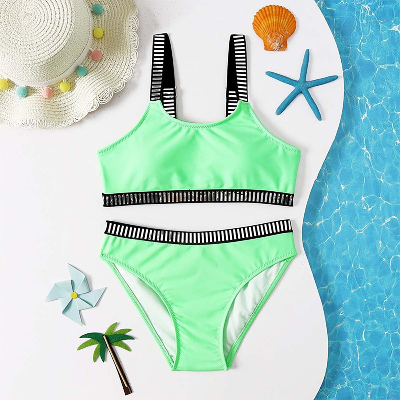 XIMIN Girls Split Swimsuit 2 Piece High Waisted Sleeveless Bikini ...