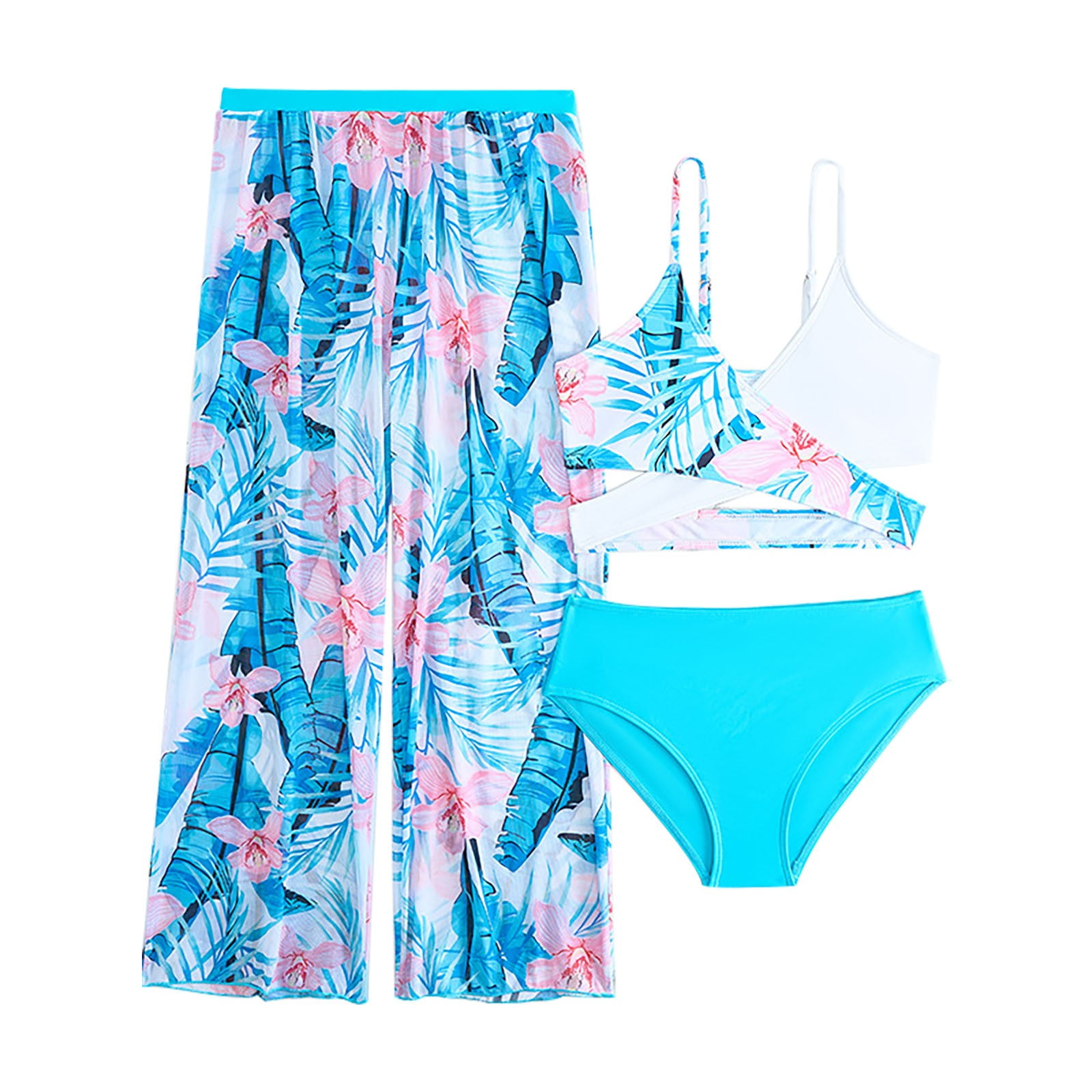 XIMIN Girls Swimsuit 3 Piece Bikini Bathing Suit Tropical Floral ...