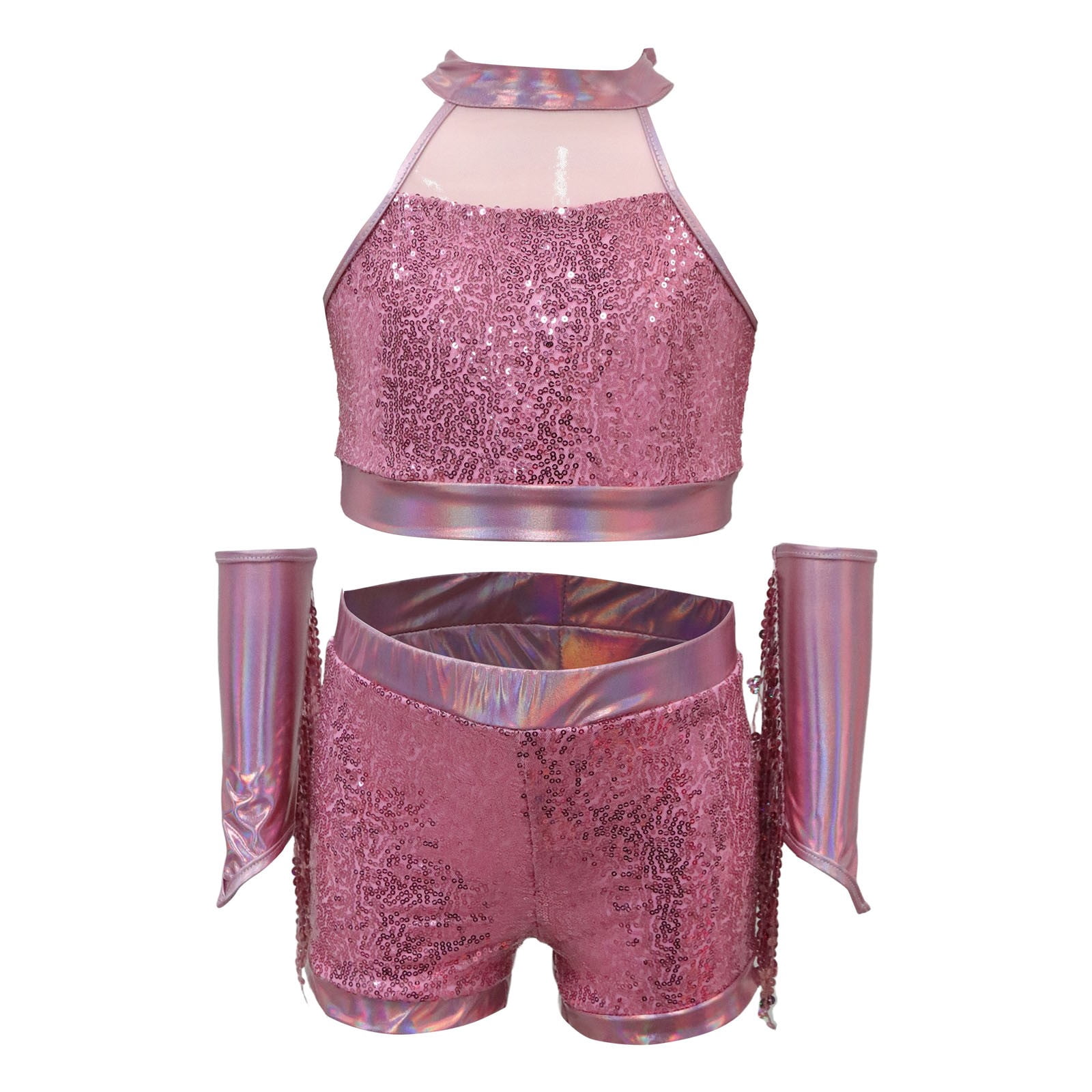 XIMIN Girls Two Piece Sleeveless Dancewear Metallic Sequin Latin Dance ...