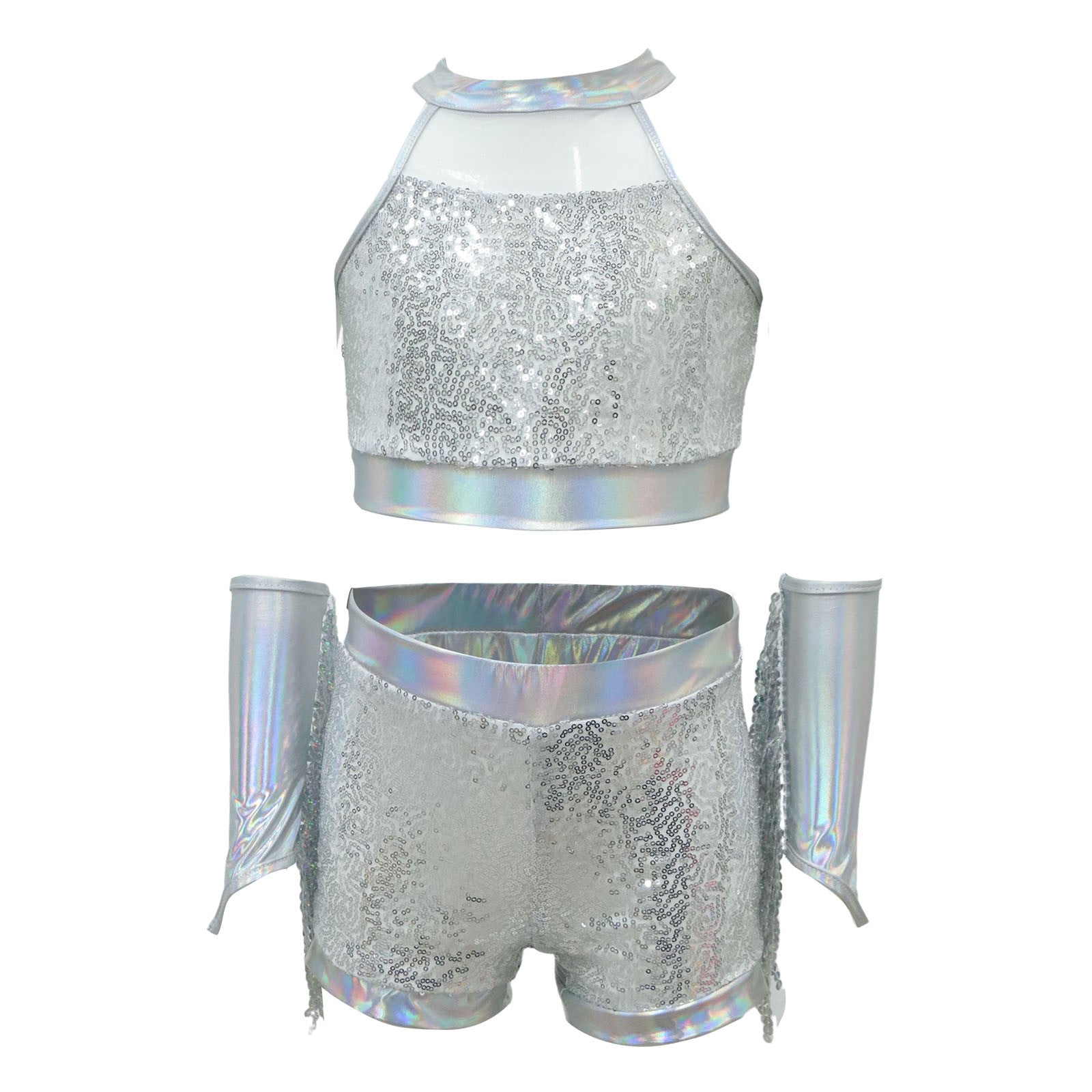 XIMIN Girls Two Piece Sleeveless Dancewear Metallic Sequin Latin Dance ...