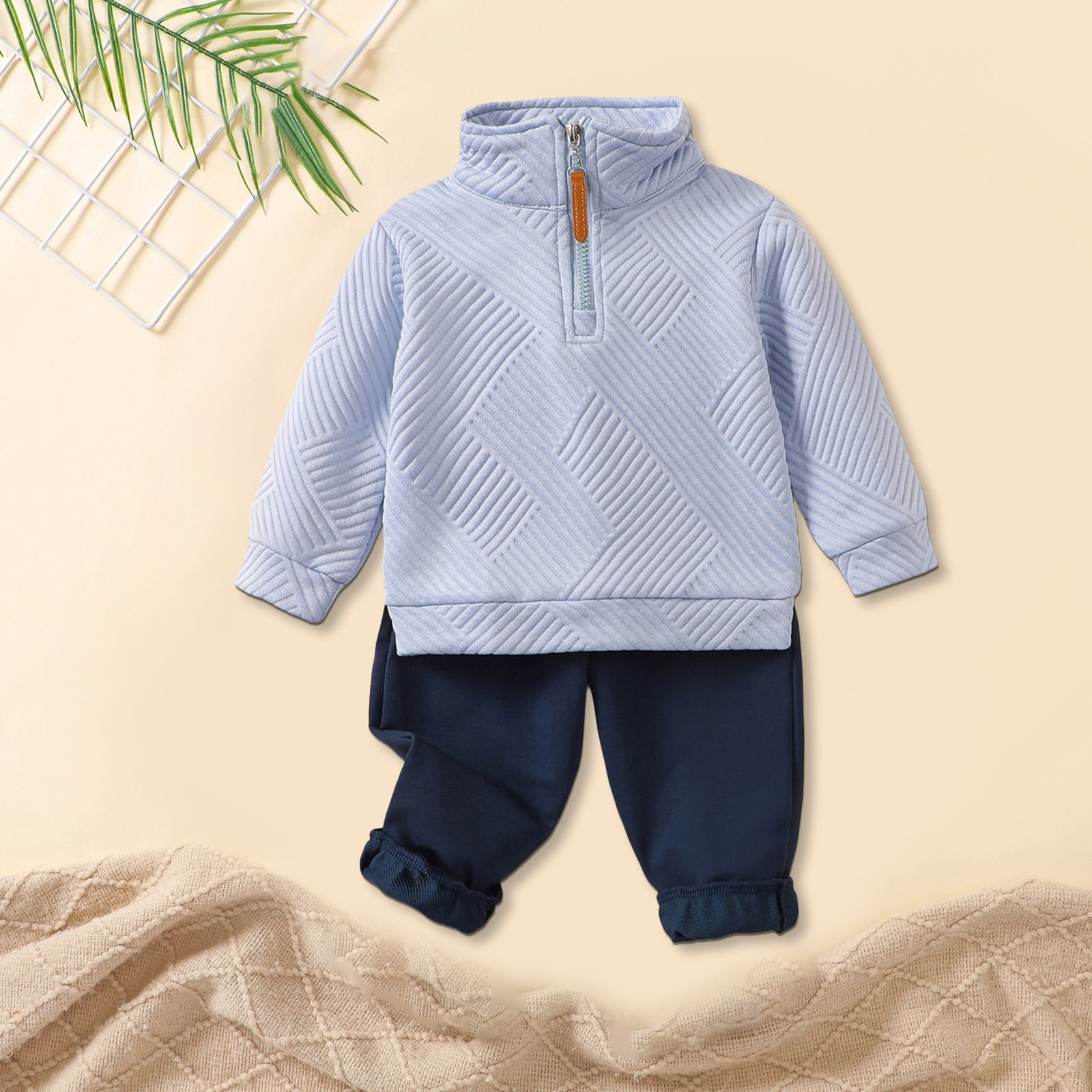 XIMIN Infant Toddler Boy Clothes, Long Sleeve Quarter-Zip Quilted Polo ...