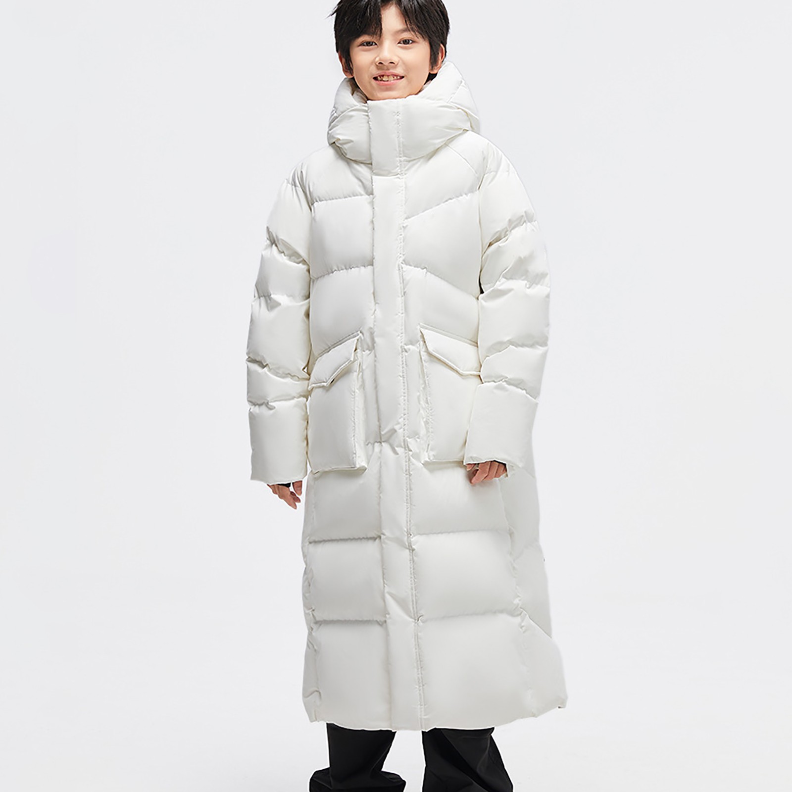 XIMIN Kid Boy's Long Hooded Down Jacket – Thickened Winter Coat Hooded ...