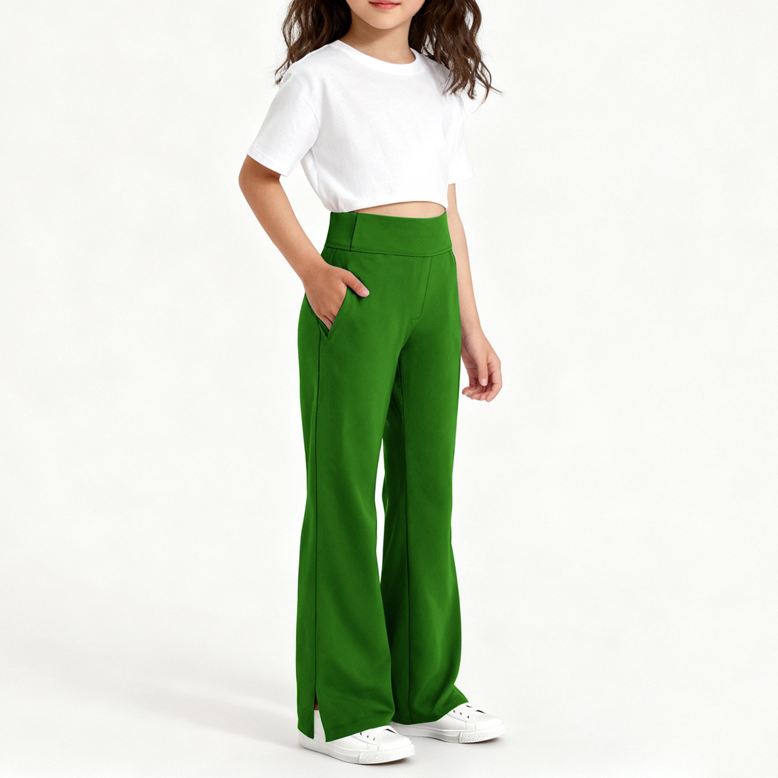 XIMIN Kid Girl's Wide Leg Dress Pants High Waisted Stretchy Work ...