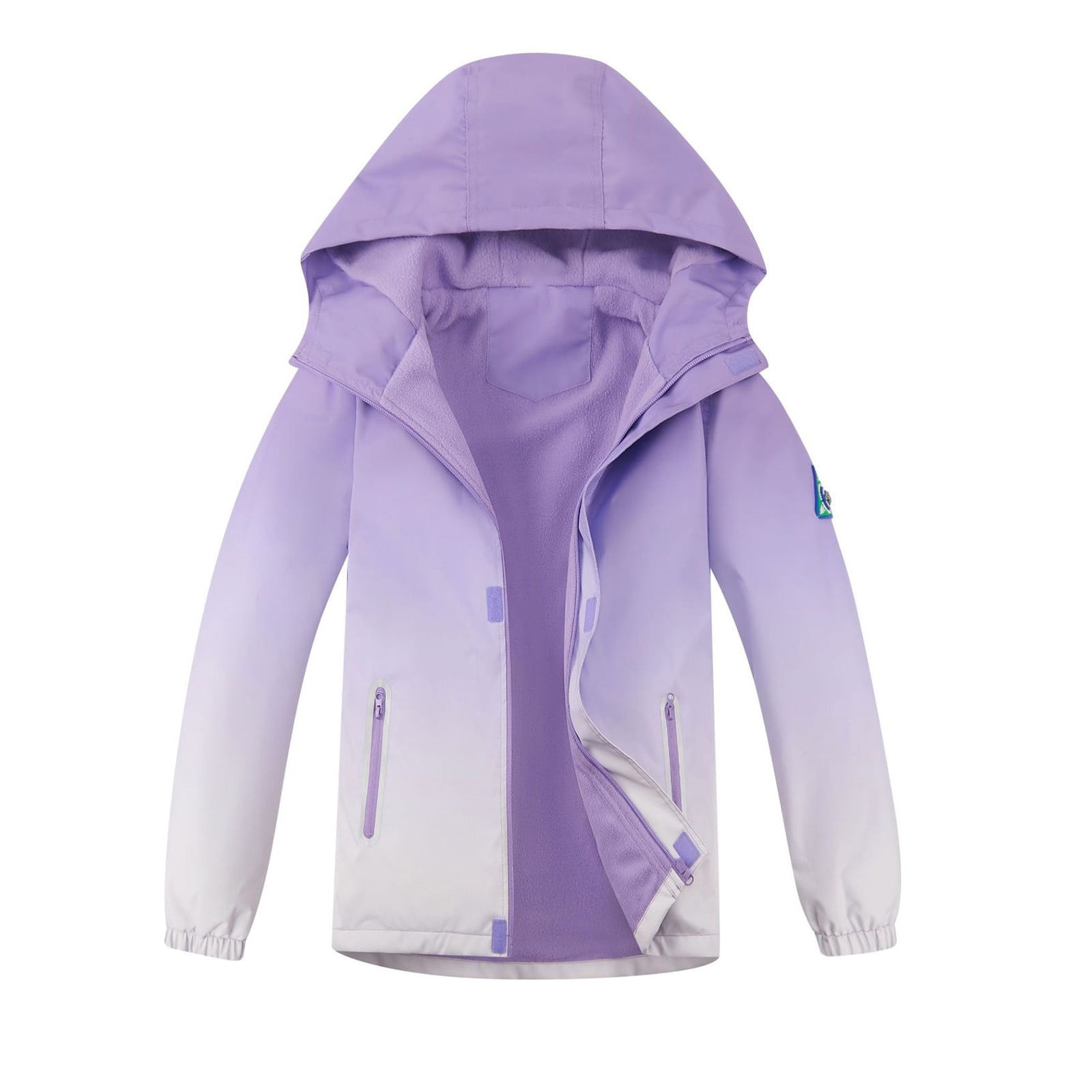 XIMIN Kid Girls Lightweight Rain Jacket Fleece Lined Zip Up Gradient ...