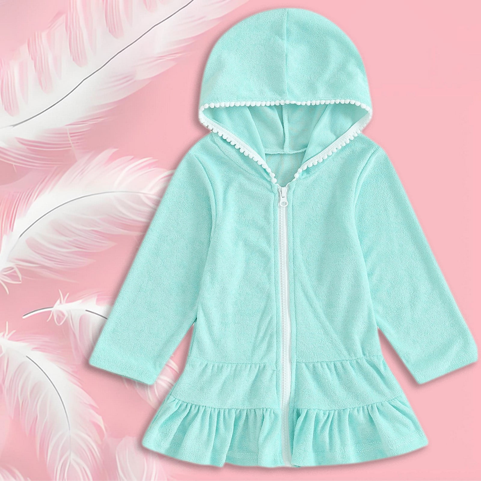 XIMIN Kids Girl Swim Cover Up Hooded Wraps Zip-Up Tie Dye Terry ...