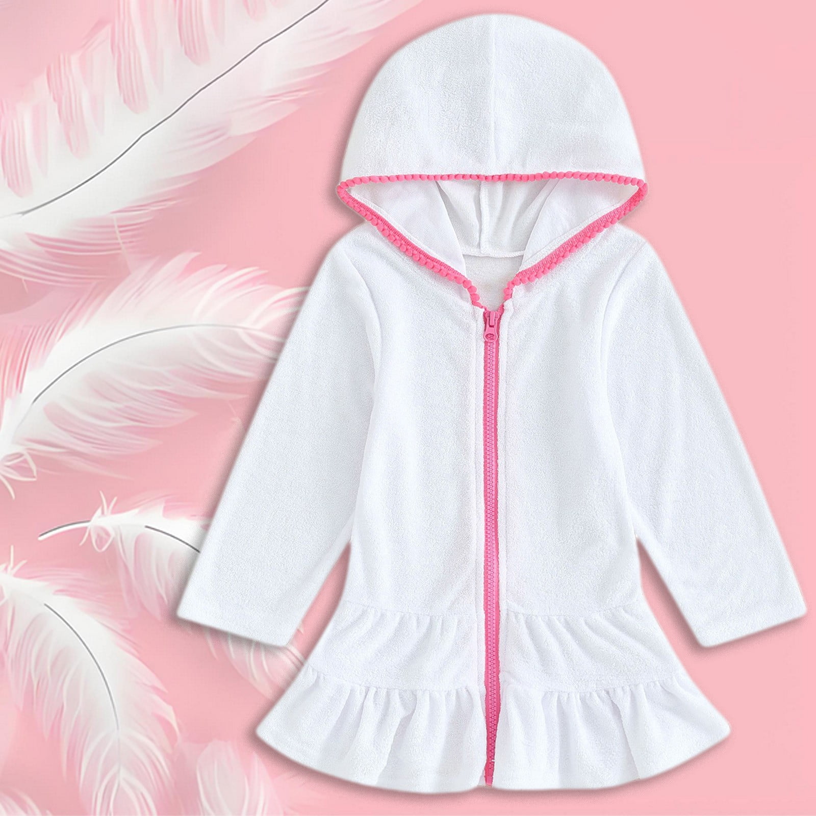 XIMIN Kids Girl Swim Cover Up Hooded Wraps Zip-Up Tie Dye Terry ...