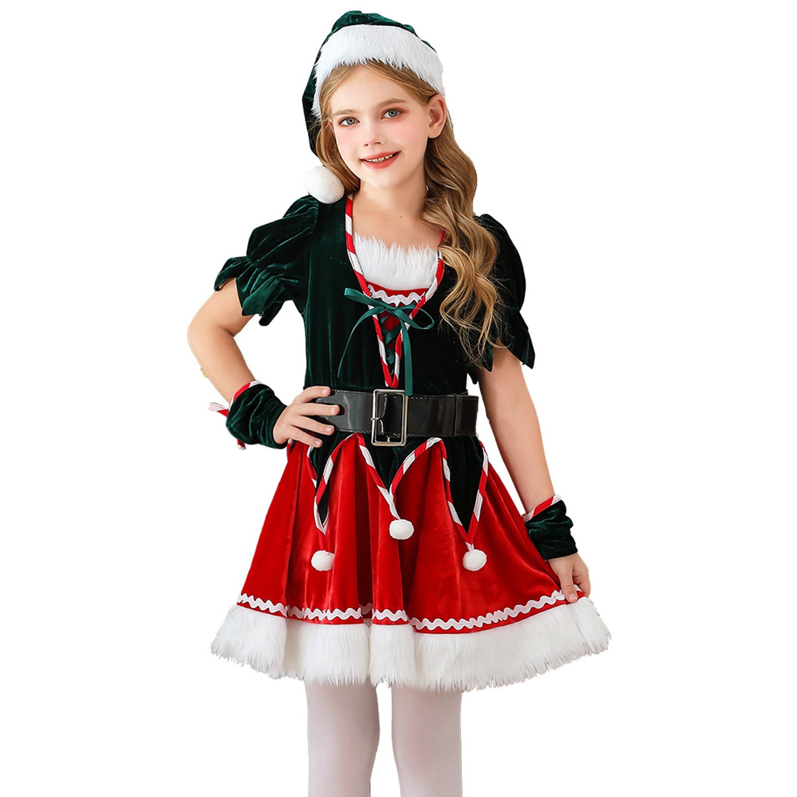 XIMIN Kids Girls Christmas Elf Santa Claus Helper Costume Short Sleeve ...