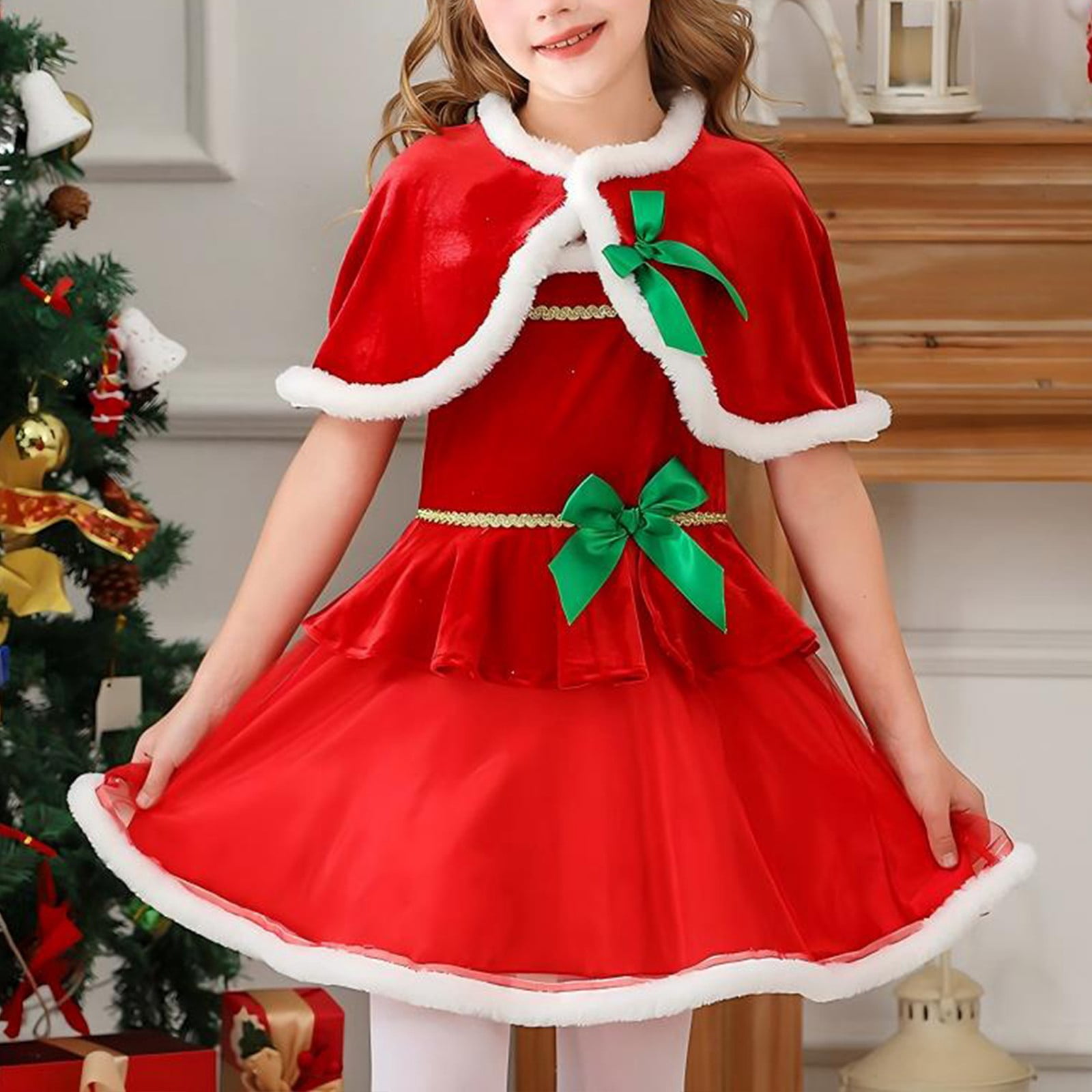 XIMIN Kids Girls Christmas Santa Dresses Sleeveless High Waist Multi ...