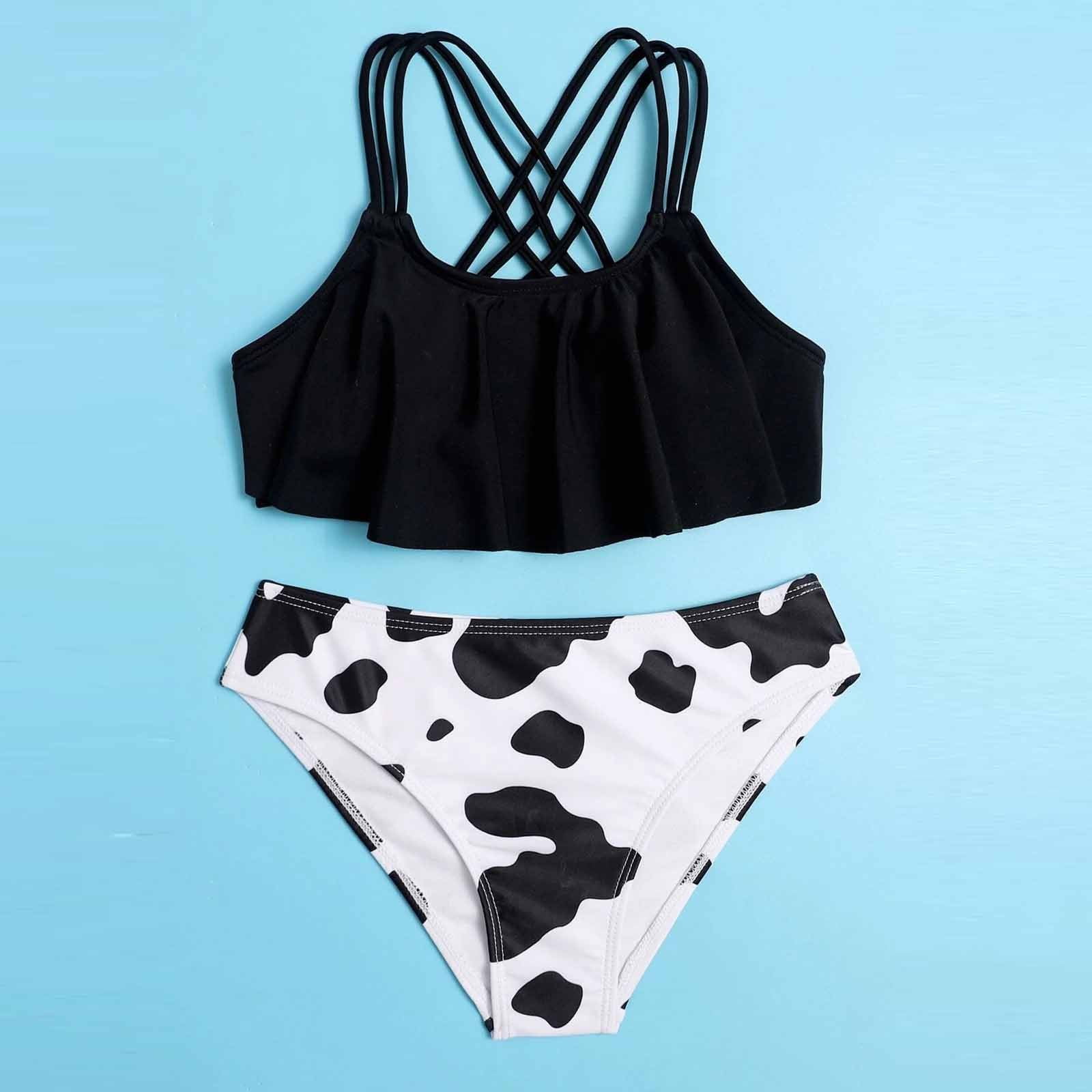 XIMIN Kids Girls Tankini Swimsuits Flounce Top with Cow Print Bottom ...