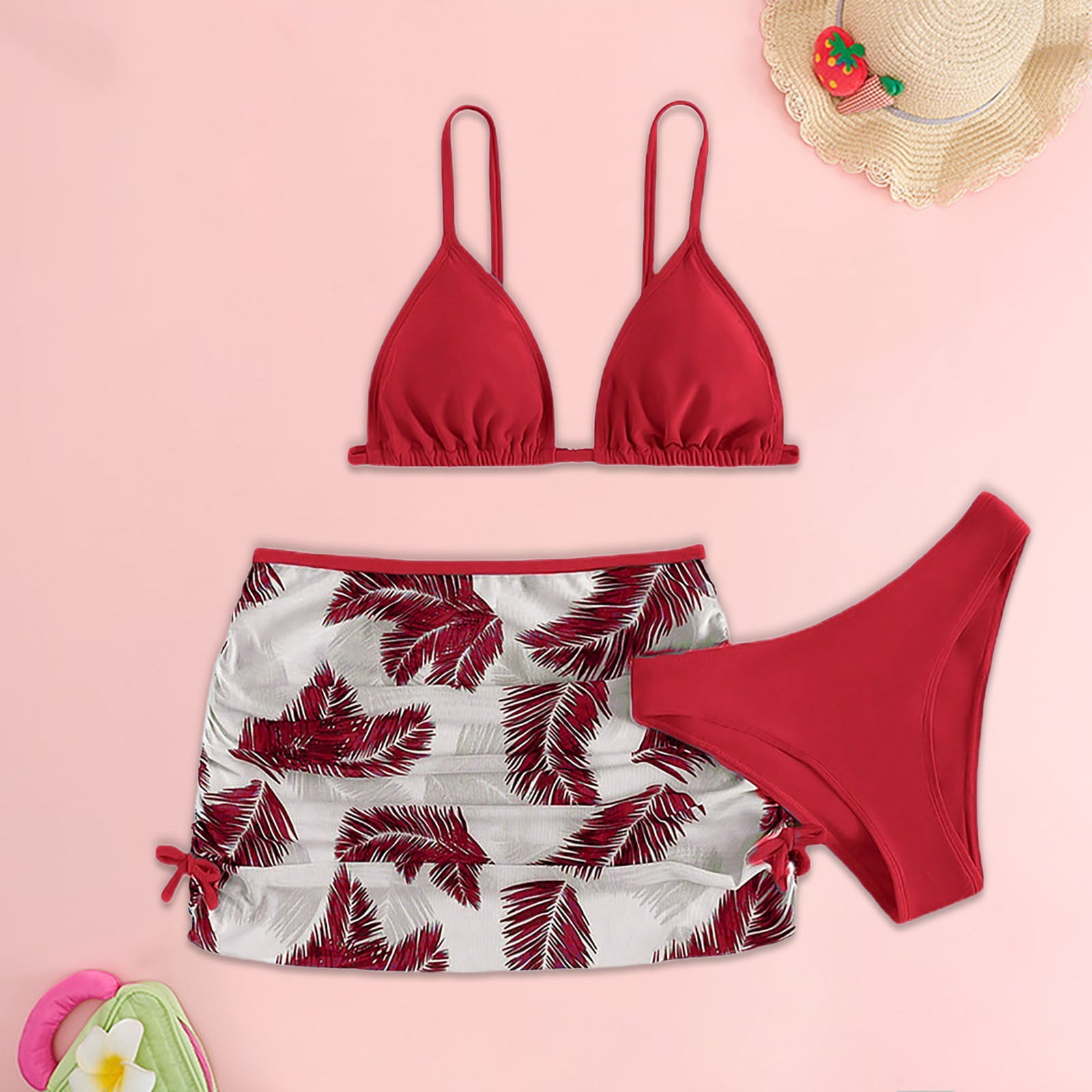 XIMIN Kids Girls Three Piece Solid Color Swimsuits Bathing Suit Bikini ...