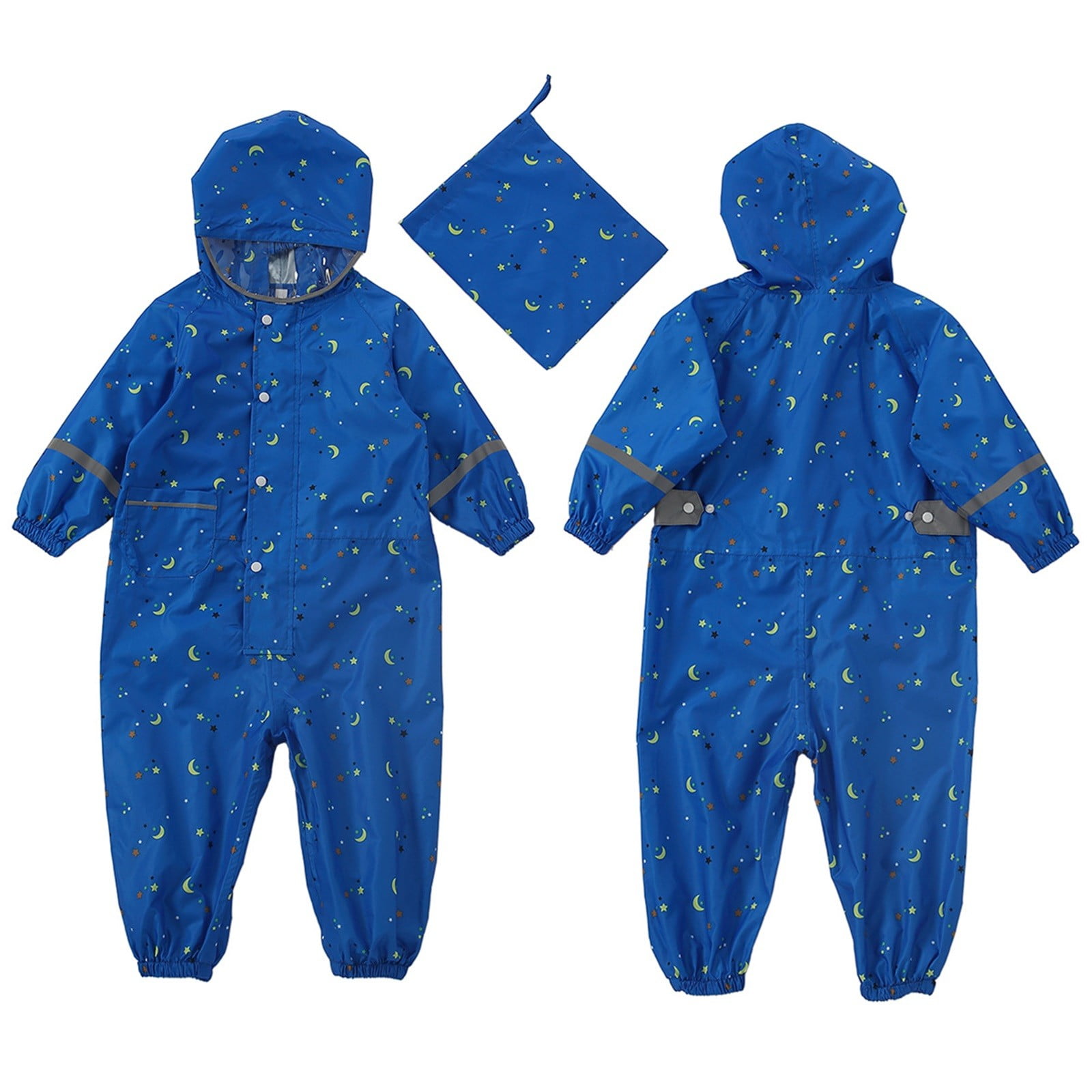 XIMIN Kids Toddler Raincoat Reflective Rain Gear Suit for Boys and Girls Moon Print One Piece ...