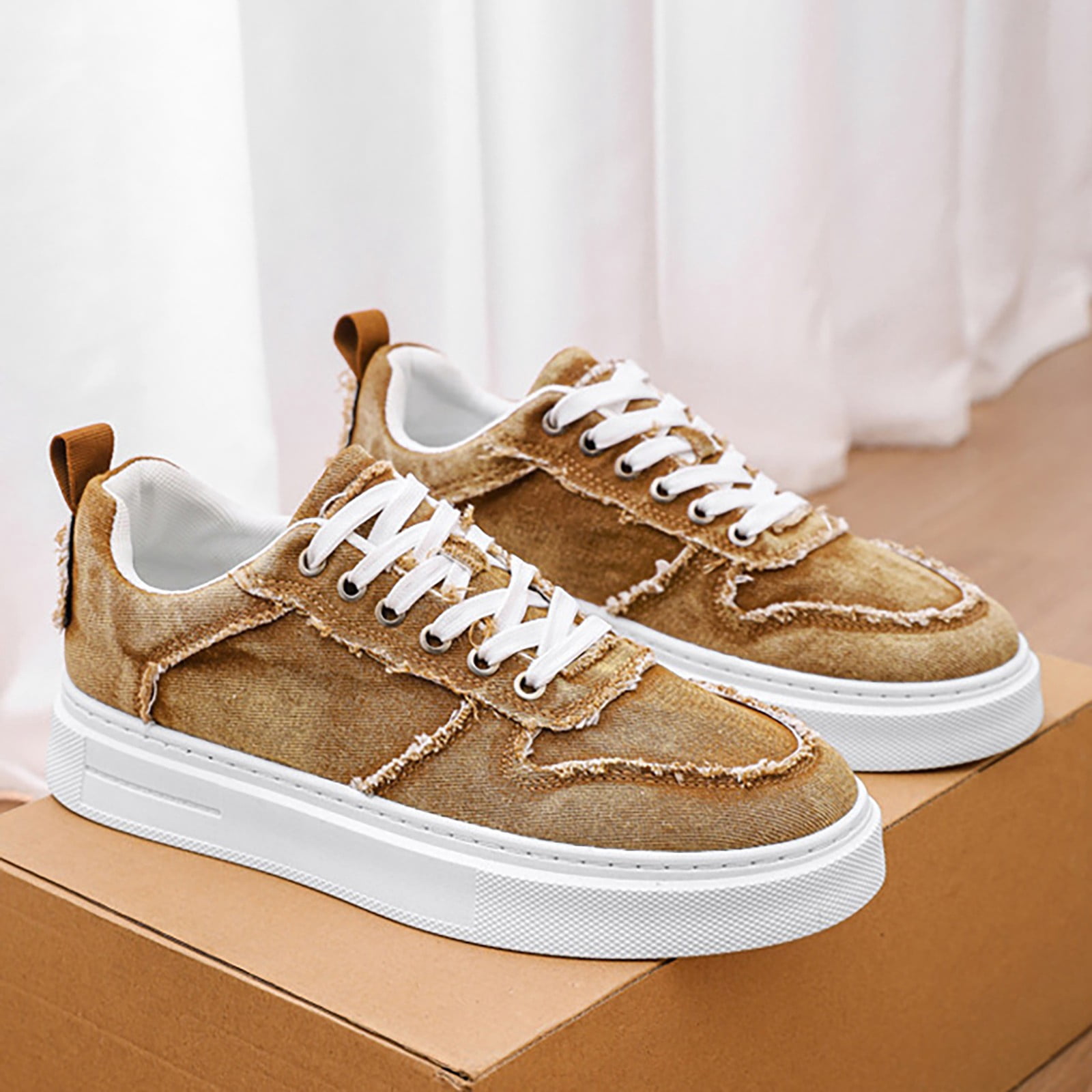 XIMIN Men's Women's Play Street Distressed Sneaker Solid Color with ...