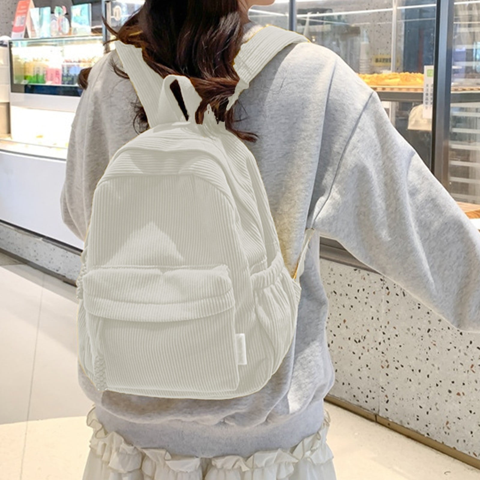 XIMIN School Backpack for Teens Cute Backpack Corduroy Shoulder Bag Y2k ...