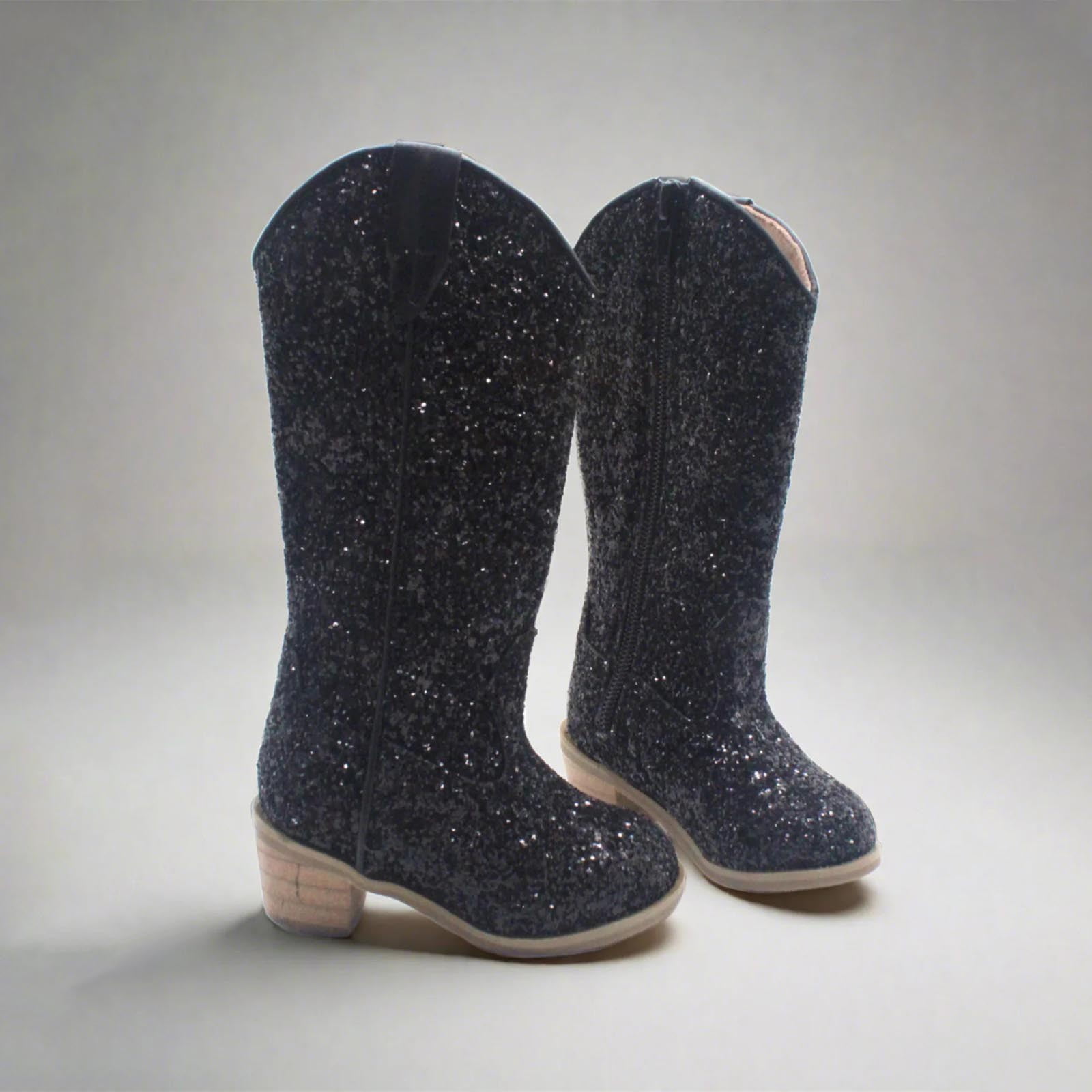 XIMIN Sparkly Boots for Girls Cowboy Boots Square Toe Kids Boots ...