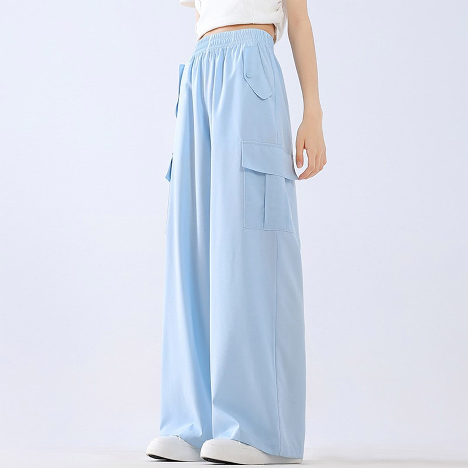 XIMIN Teen Girl Cargo Pants High Waist Goth Baggy Parachute Pants Solid ...