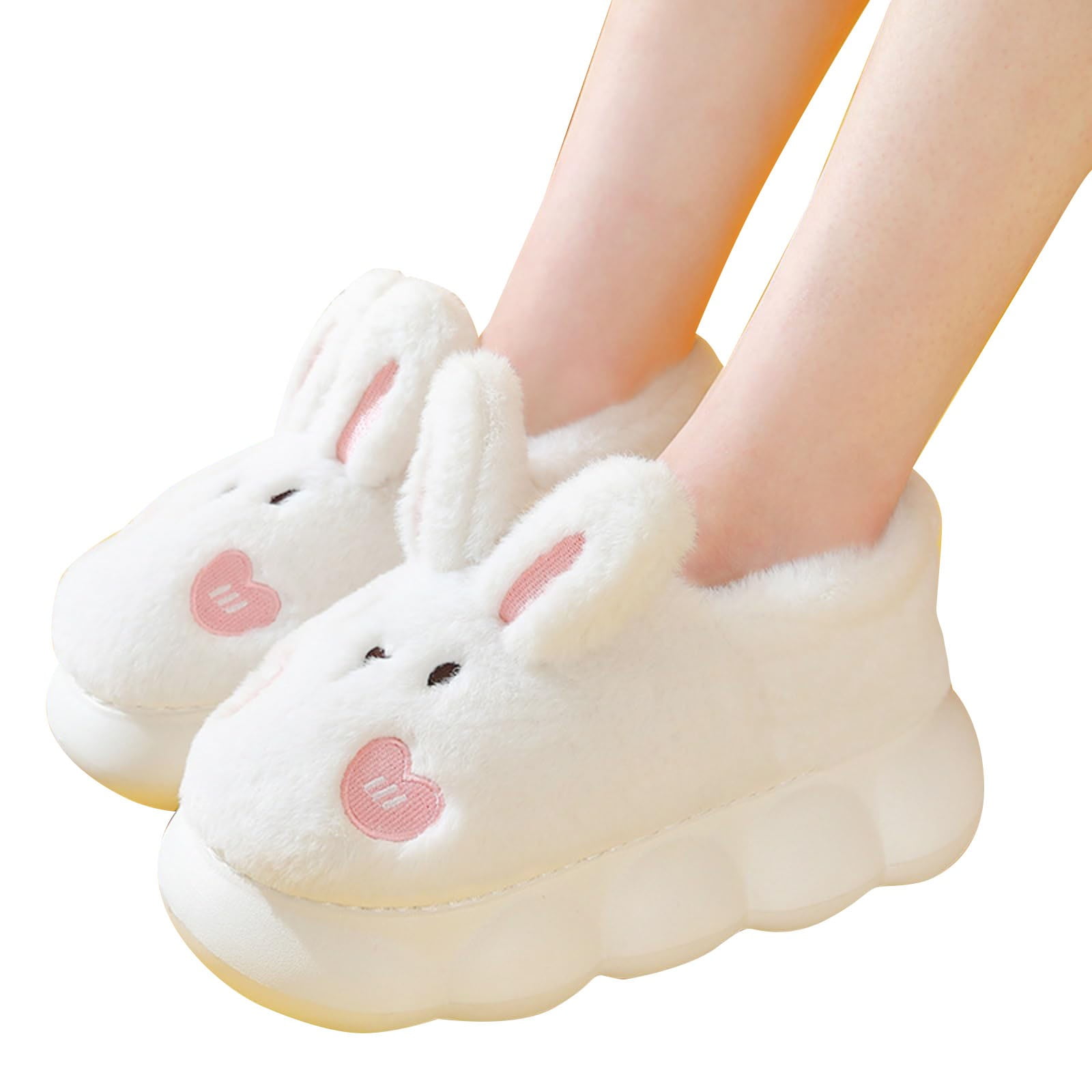 XIMIN Teen Girls Ankle Shoes Thick Plush Bunny Slippers for Women Warm ...