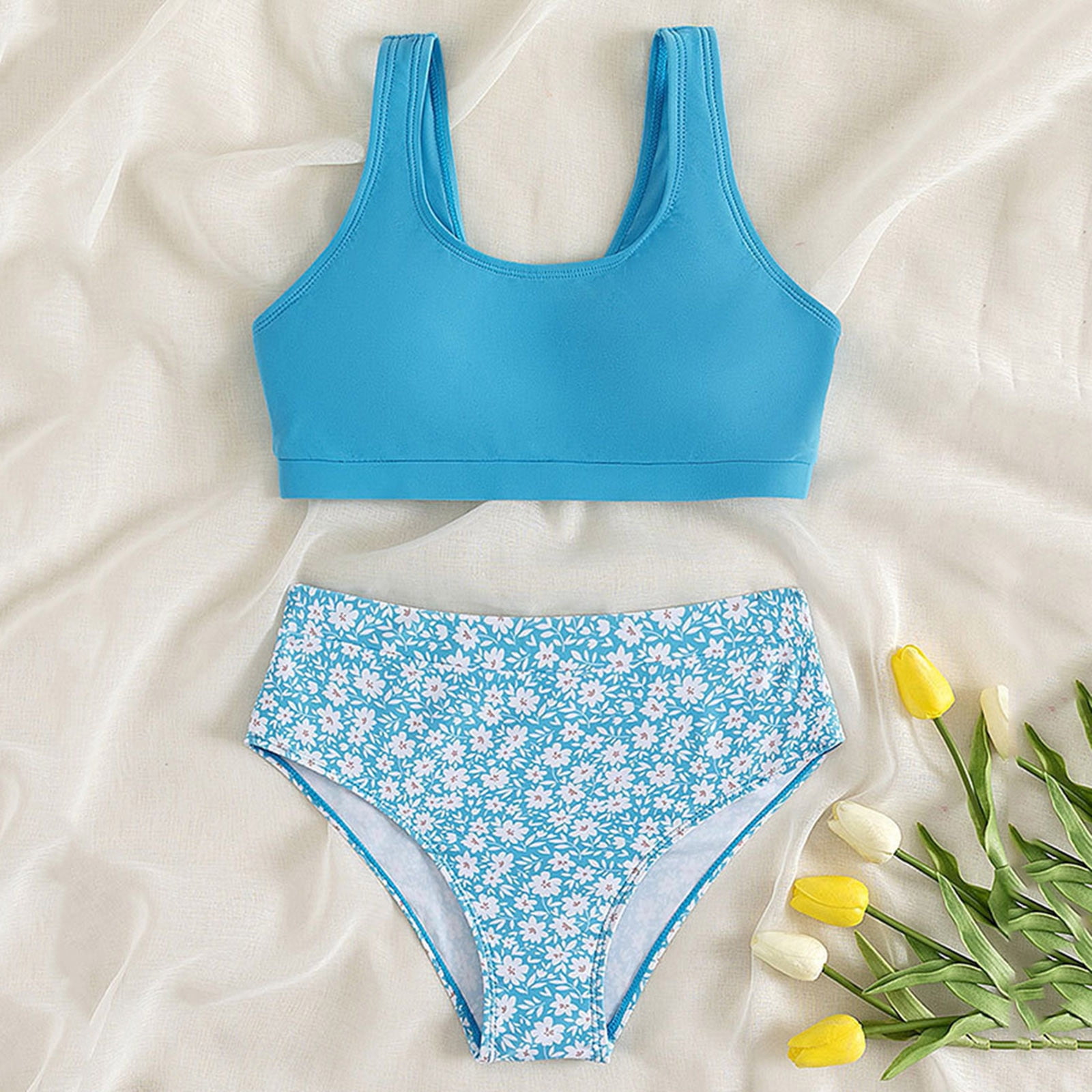 XIMIN Teen Girls Cute Swimsuits Tankini Bathing Suit 2 Piece Swimsuit ...