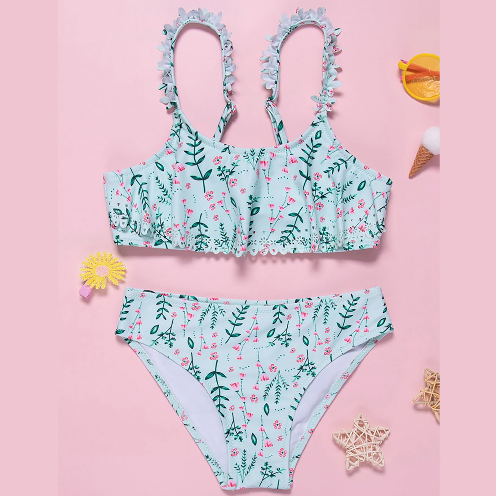 XIMIN New Flowers Kids Swimsuit Female Small Fresh Petal Straps Girls ...