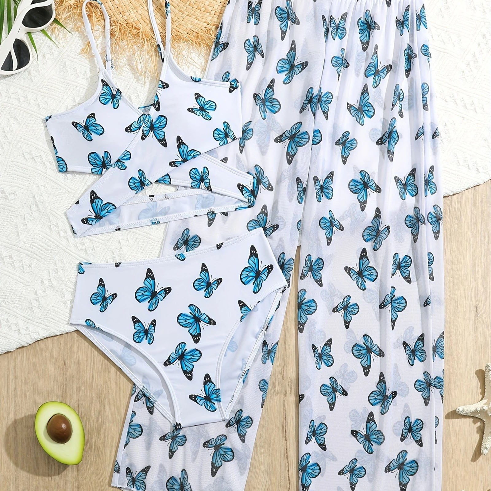 XIMIN Toddler Girl's 3 Piece Swimsuit Butterfly Print Bikini Set ...