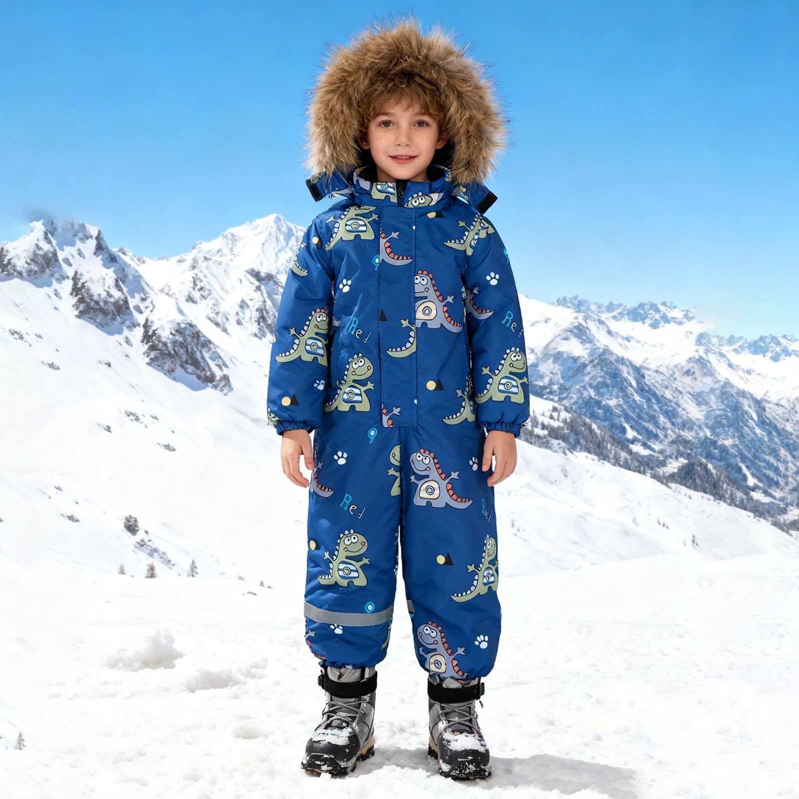 XIMIN Winter Ski Suit for Kids Toddler One Piece Cute Dinosaur Print ...