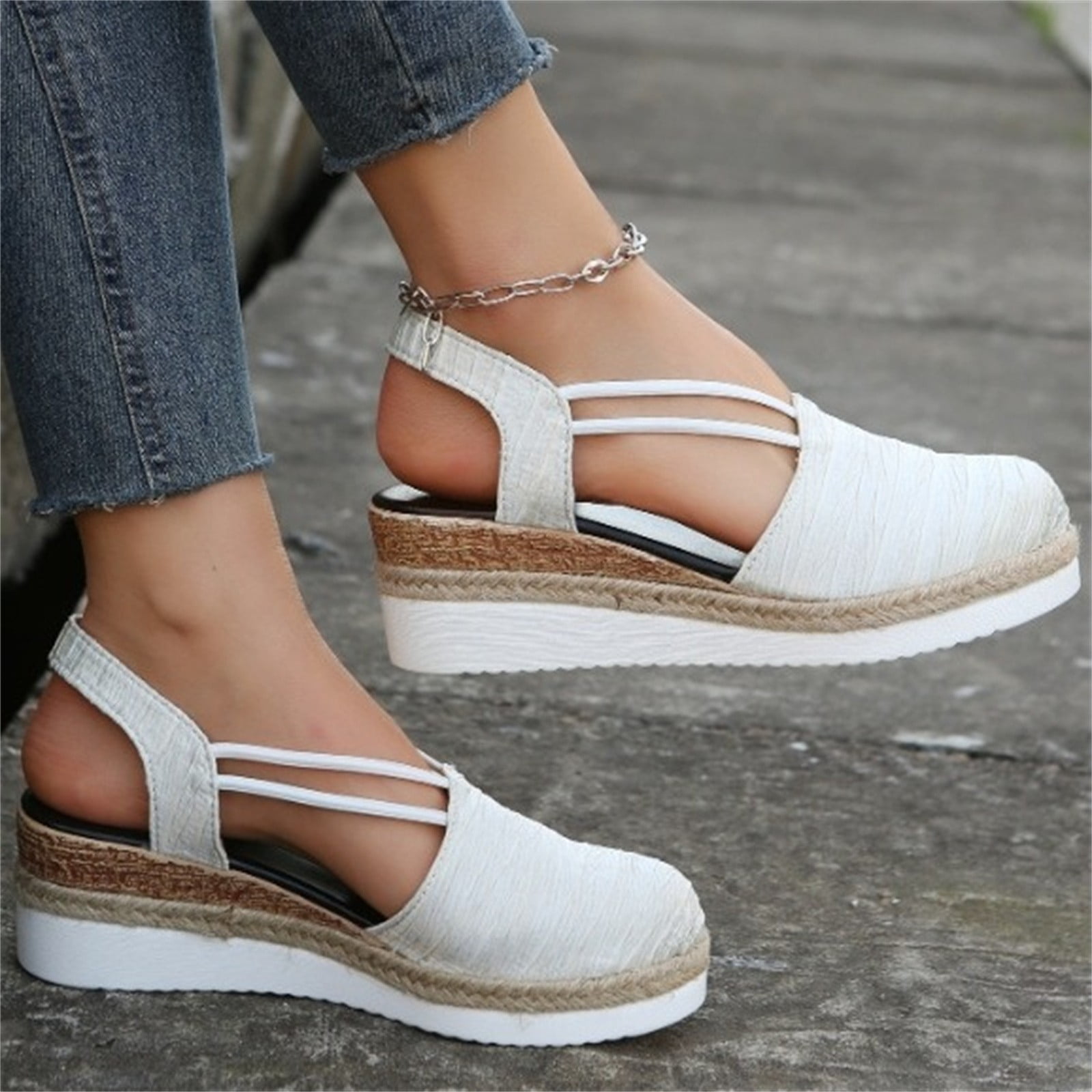 XIMIN Women Espadrilles Platform Wedges Slingback Slip on Close Toe ...
