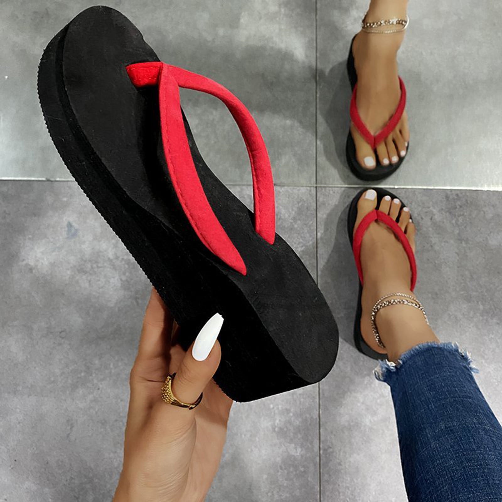 XIMIN Women Flip Flop Thong Wedge Platform Sandals Arch Support ...