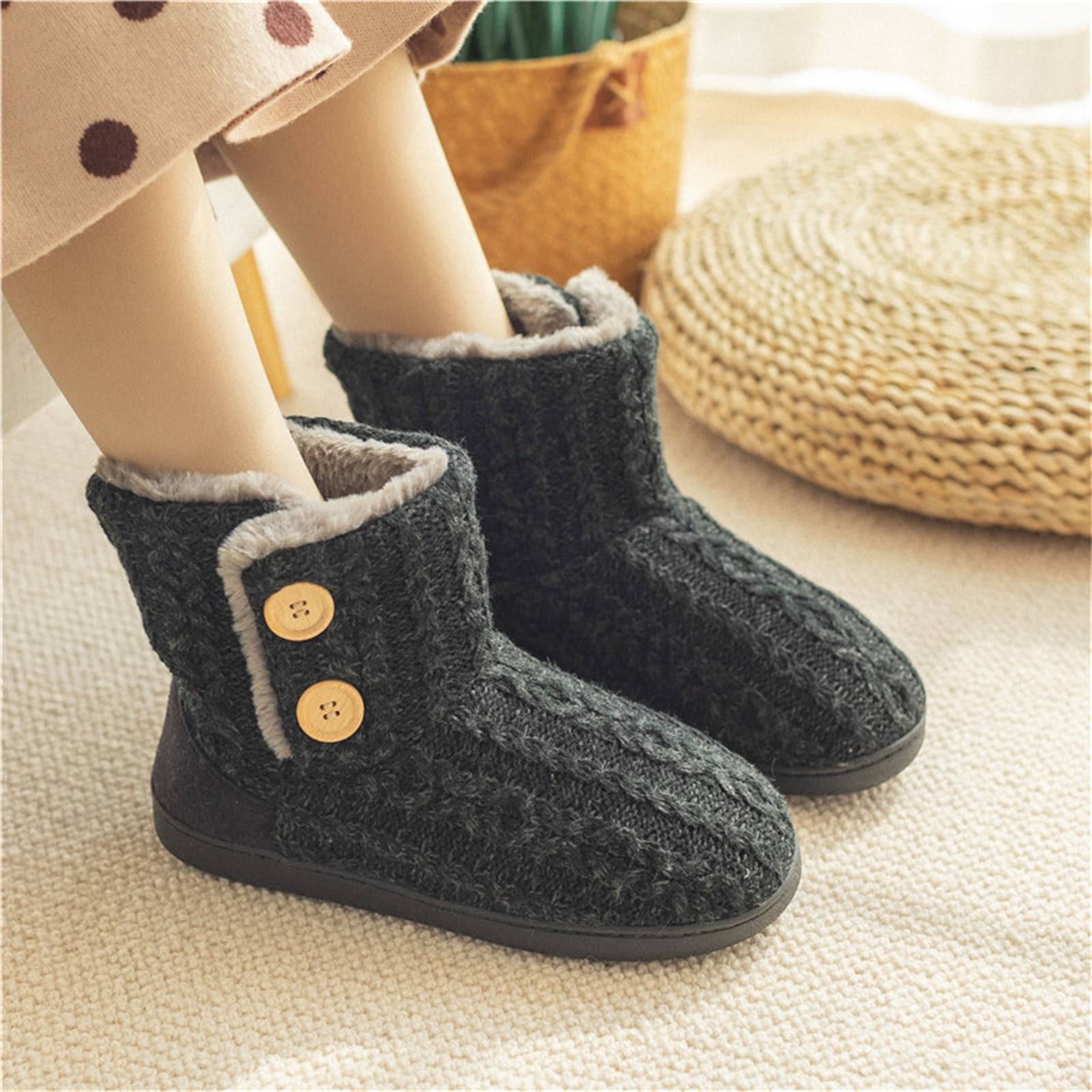 XIMIN Women Men Plush Home Booties Slippers Winter Cotton Boots Couple ...