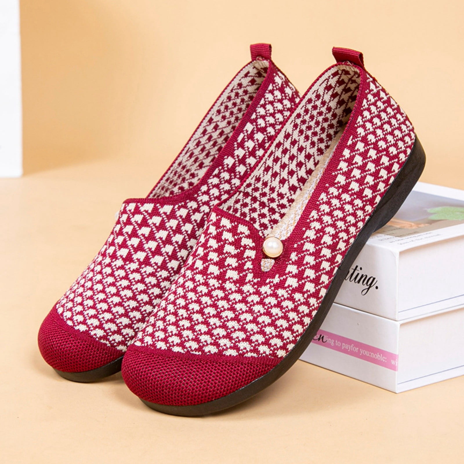 XIMIN Women’s Ballet Flat Shoes Knit Dress Shoes Round Toe Slip On ...