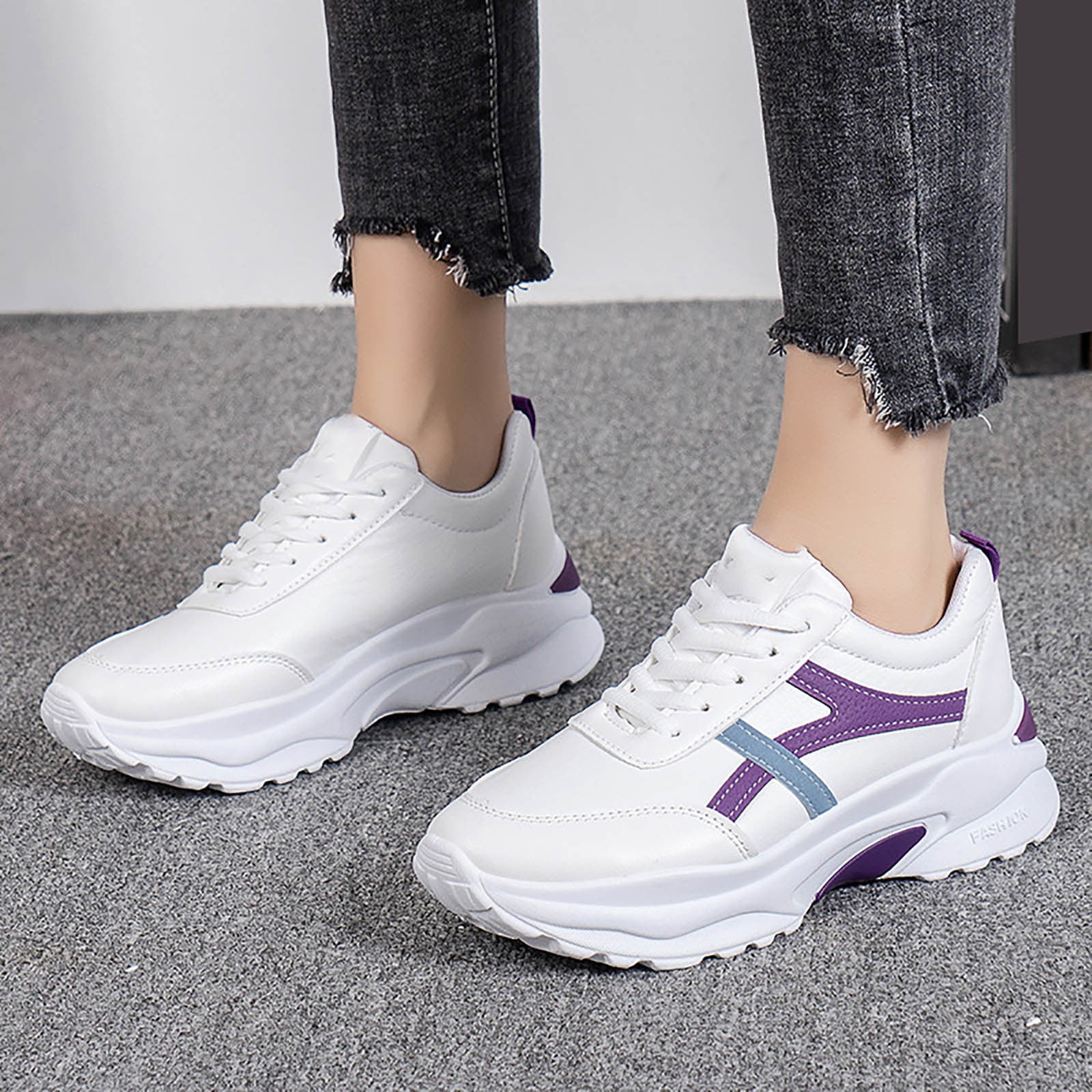 XIMIN Women's Chunky Platform Sneakers Lace-Up Athletic Walking Shoes ...