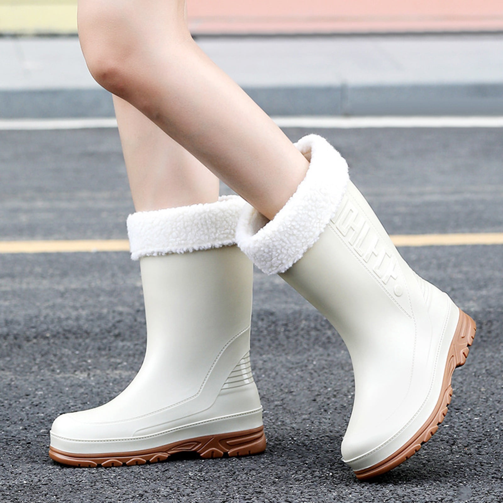 XIMIN Women's Short Chelsea Boots Fleece Lined Ankle Rain Rubber Boots ...