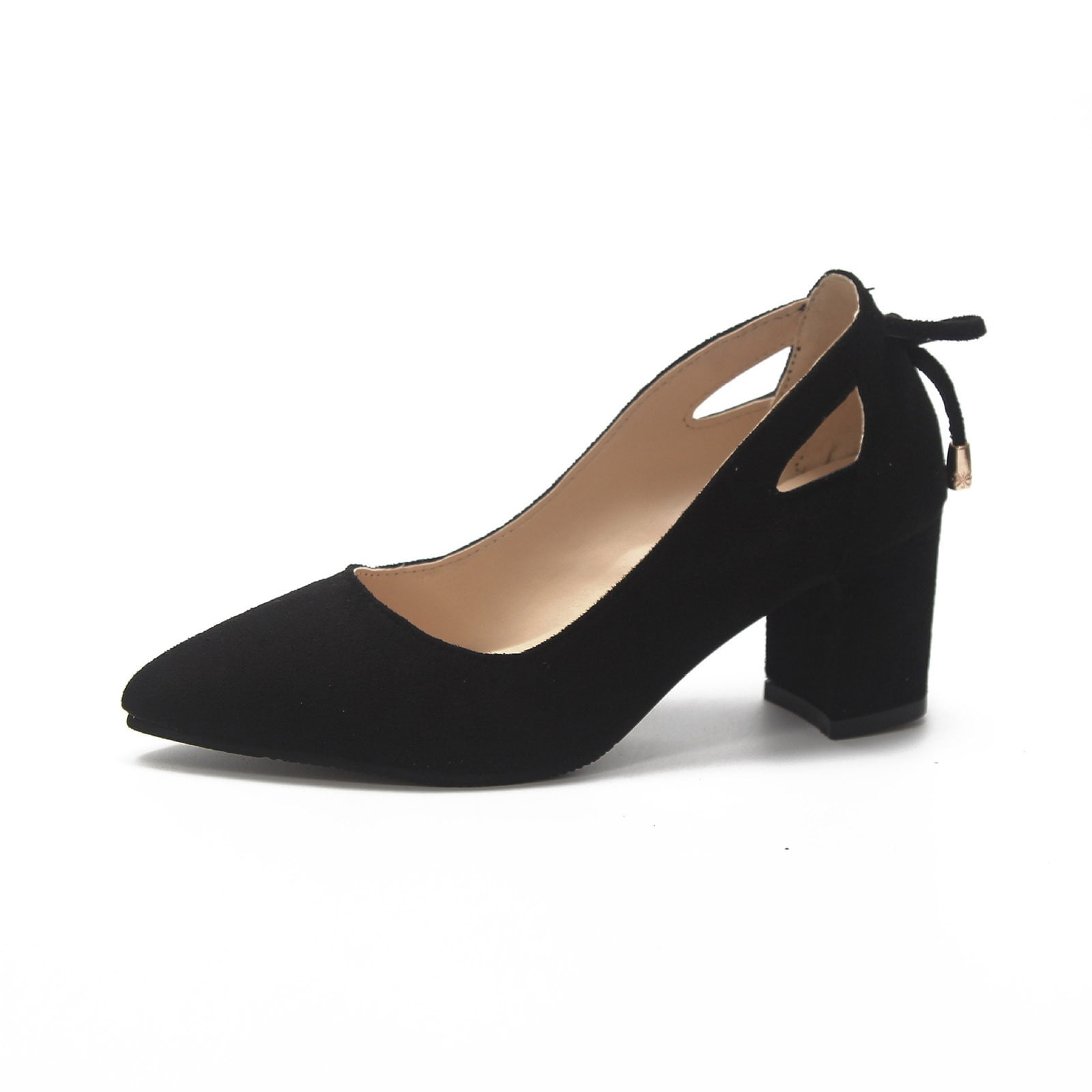 XIMIN Womens Heeled Pump Classic Pointed Toe Chunky High Heels Bowknot ...