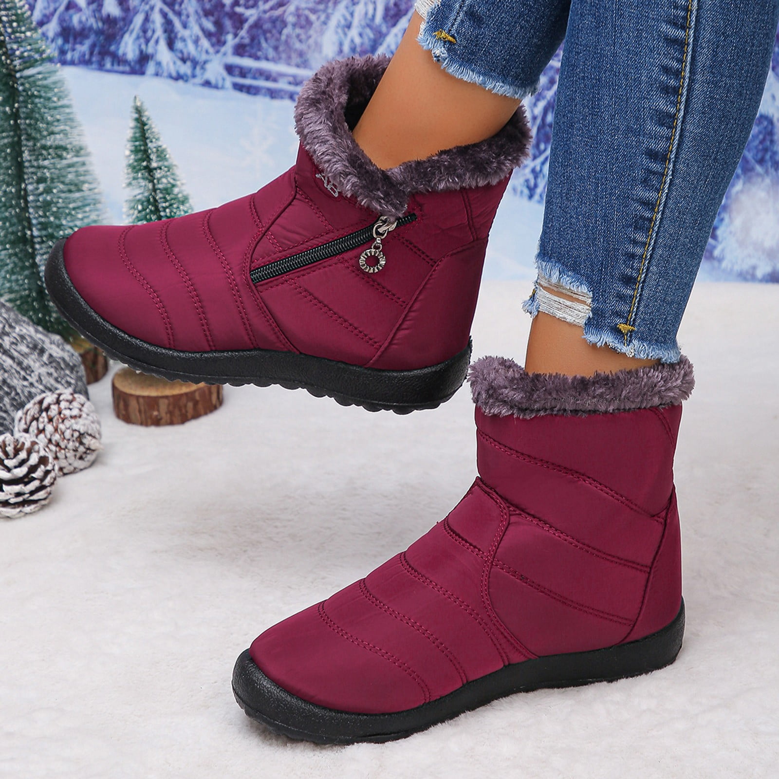 XIMIN Womens Warm Zero Drop Sole Wide Toe Box Fur Lined Winter Snow ...