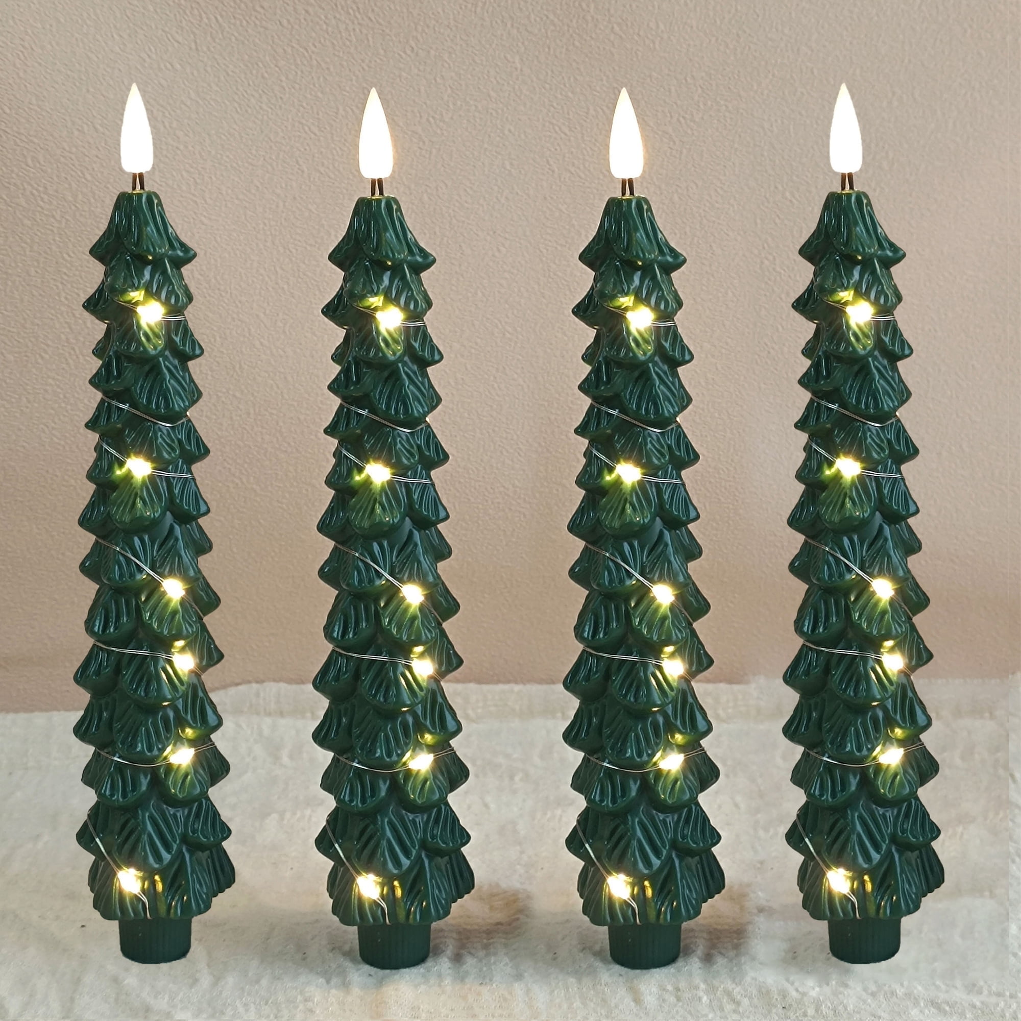 XINAOBAOLUO 4 PCS Christmas Tree Candles with Dot Lights, 10 Inch ...