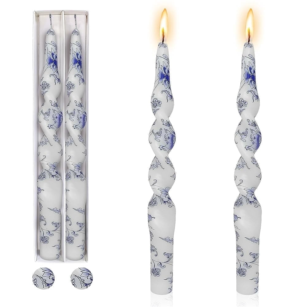 XINAOBAOLUO 9.8" Blue Flower Tapered Candles,Spiral Candle Sticks ...