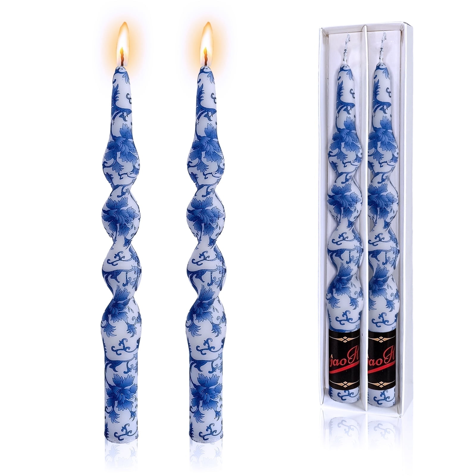 XINAOBAOLUO 9.8" blue and white porcelain Tapered Candles,Spiral Candle ...
