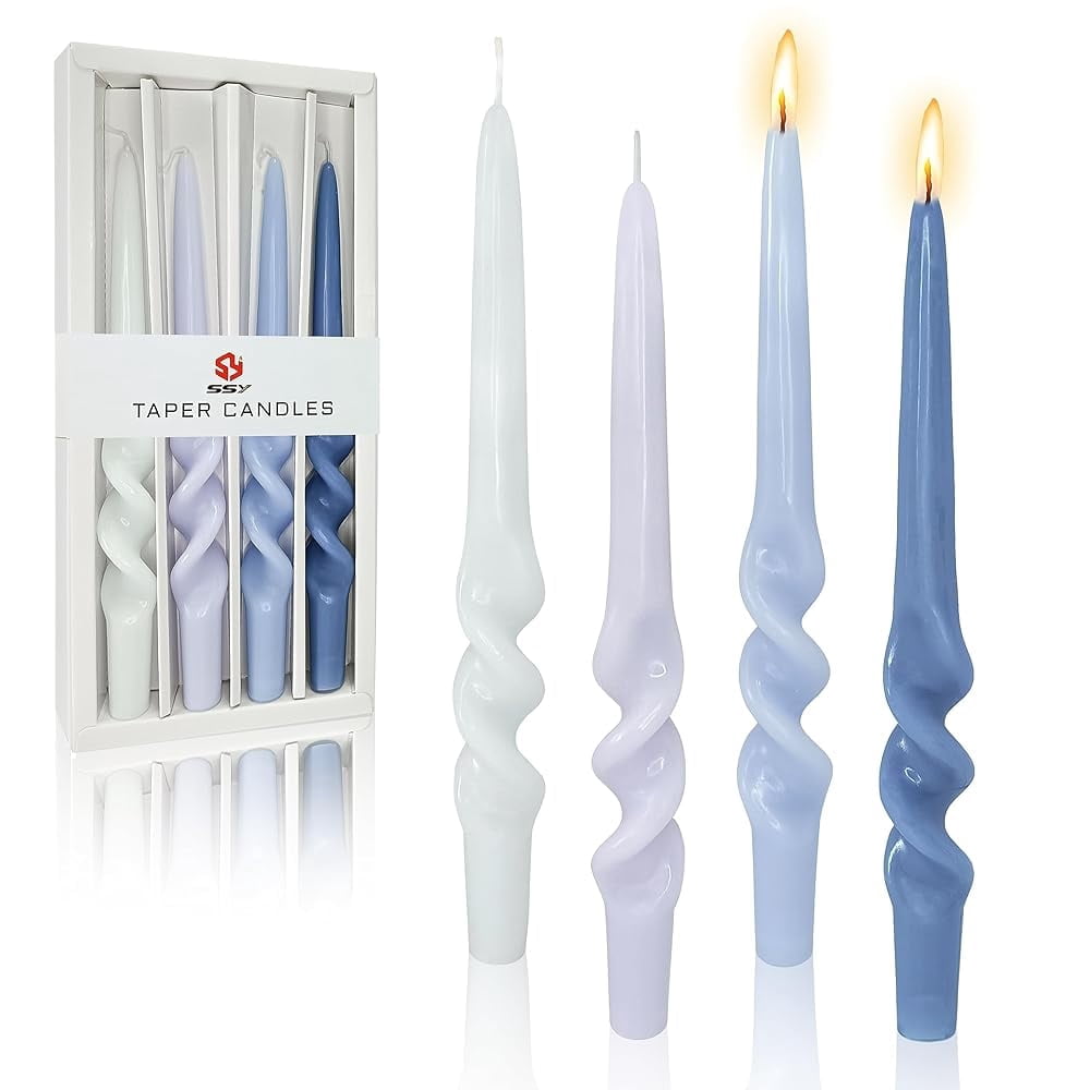 XINAOBAOLUO Blue Taper Candle Twist Candlesticks,9.3inches Long Tapered ...