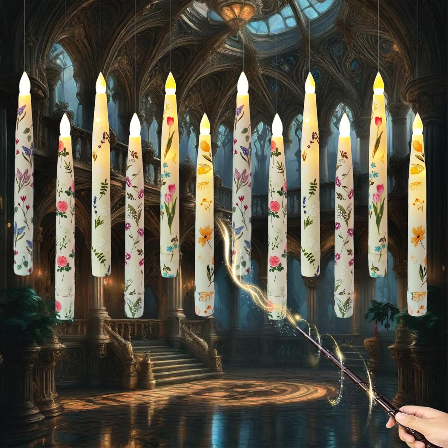 XINAOBAOLUO Floating Candles with Wand Remote Timer 12PCS Floral ...
