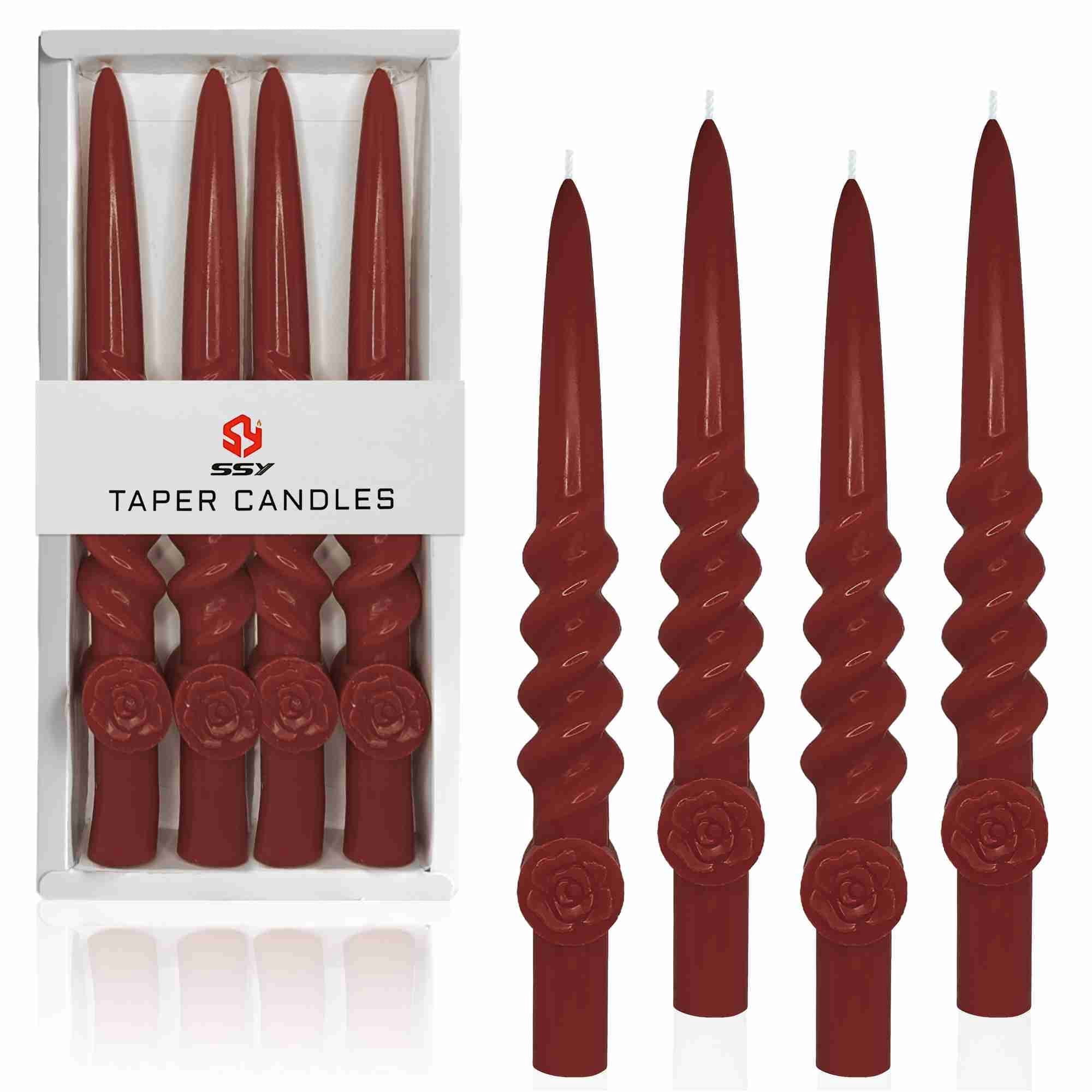 XINAOBAOLUO Swirl Candlesticks Spiral Taper Candles, Set of 4 Deep Red ...