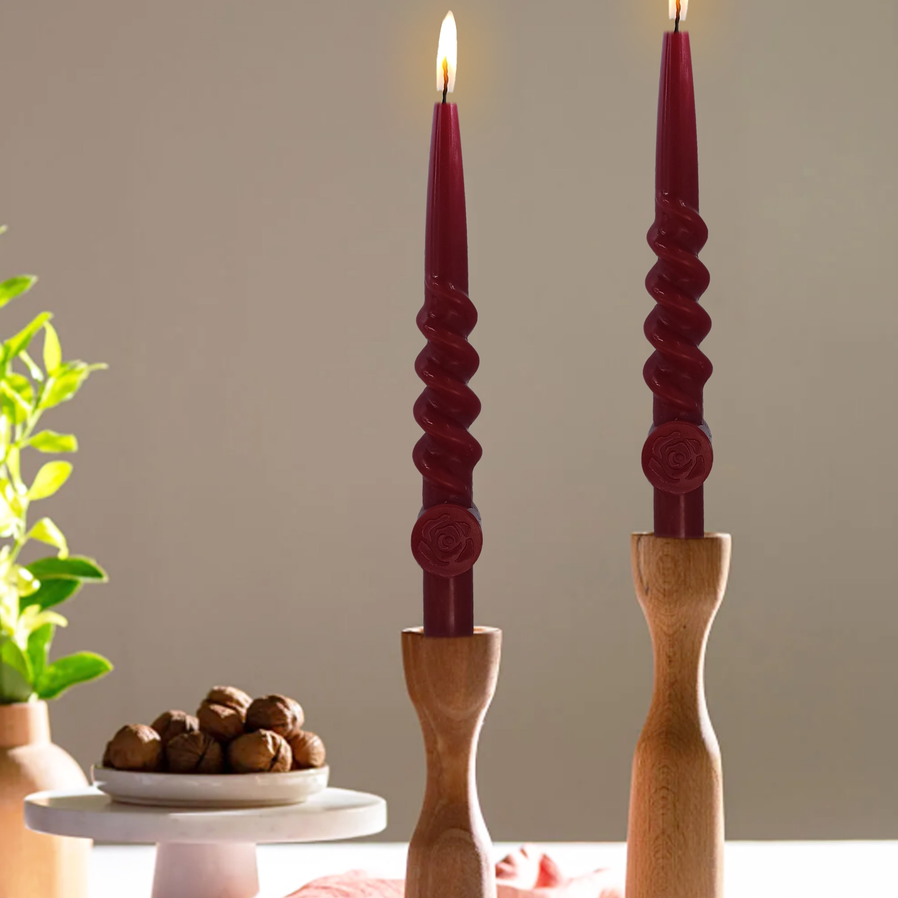 XINAOBAOLUO Swirl Candlesticks Spiral Taper Candles, Set of 4 Deep Red ...